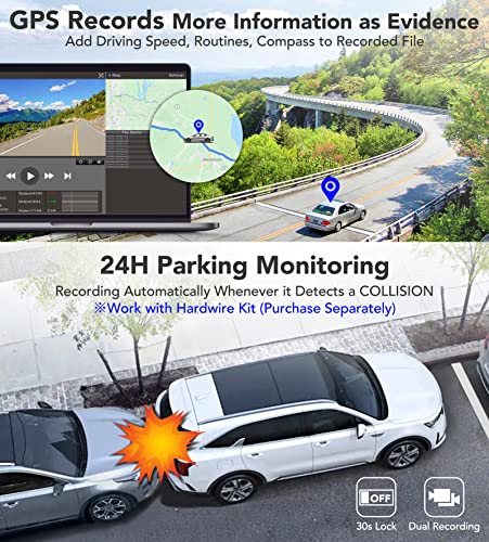 URVOLAX Mirror Dash Cam 11'' Backup Camera,Rear View Mirror Camera with Detached Front and Rear Cam for Car,Anti Glare Full HD Split Screen 1296P,Night Vision,Parking Assist,GPS,SD Card