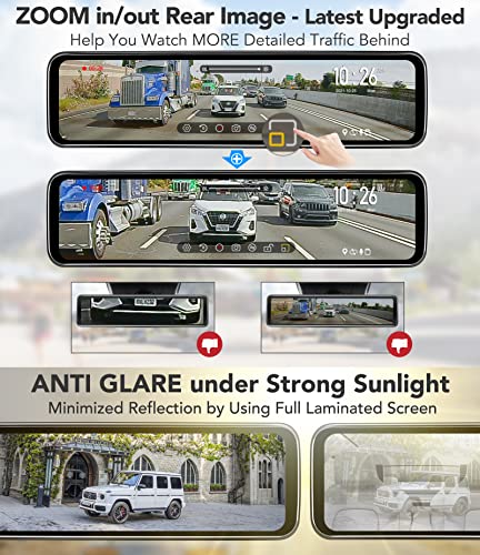 URVOLAX Mirror Dash Cam 11'' Backup Camera,Rear View Mirror Camera with Detached Front and Rear Cam for Car,Anti Glare Full HD Split Screen 1296P,Night Vision,Parking Assist,GPS,SD Card