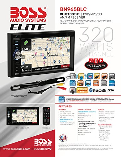 BOSS Audio Systems Elite BN965BLC Car GPS Navigation DVD Player - Double Din, Bluetooth Audio and Calling, 6.5 Inch LCD Touchscreen Monitor, MP3/CD/DVD/USB/SD, Aux-in, AM/FM Radio Receiver