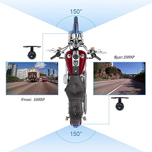 VSYSTO WiFi Motorcycle Dash Cam, 2 Inch Screen All Waterproof HD 1080P WDR SONY307 150° Wide Angle Fisheye Lens Front and Rear Camera, Night Vision, G-Sensor Loop Recording (Black-2Inch)