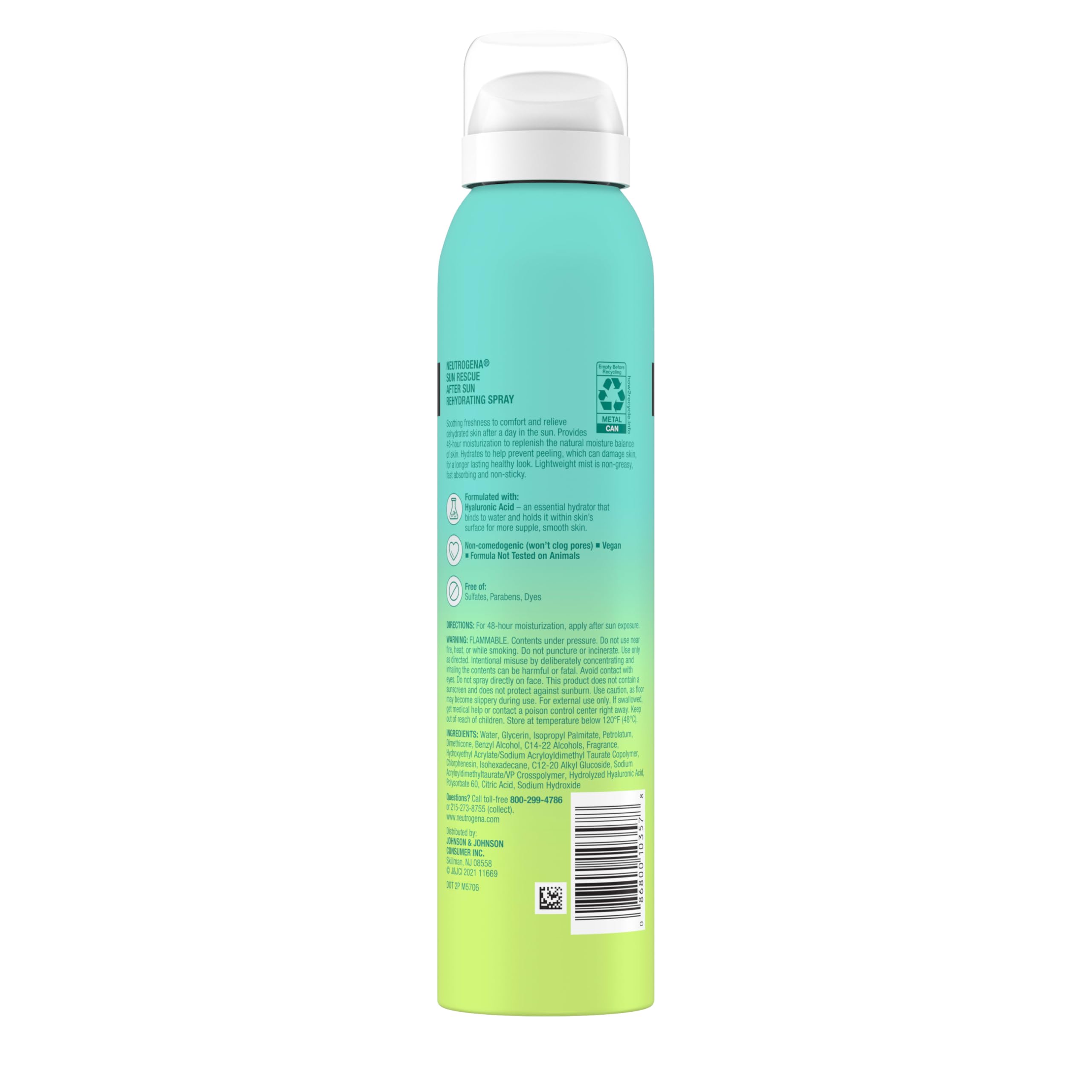 Neutrogena Sun Rescue After Sun Rehydrating Spray with Hyaluronic Acid, Vegan and Lightweight 48-Moisturizing Skin and Body Mist, Non-Comedogenic Hydration, 6.7 Oz