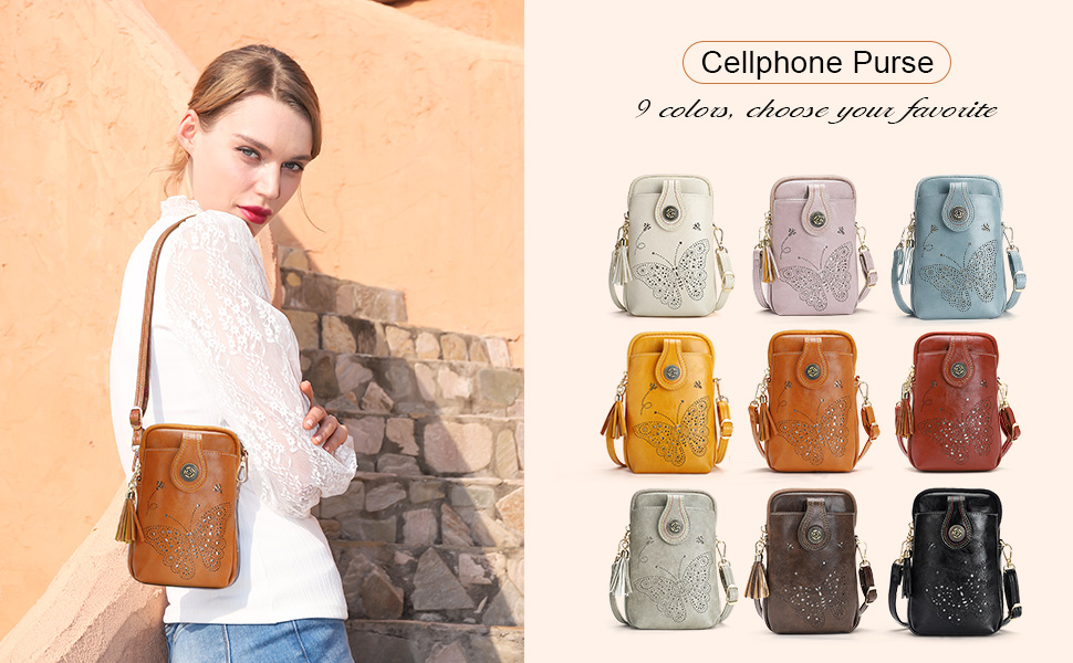 APHISON Small Crossbody Bags for Women, Lightweight Mini Cute Cell Phone Purse for Women with Tassel and Shining Butterfly