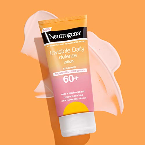 Neutrogena Invisible Daily Sunscreen Lotion, Broad Spectrum SPF 60+, Oxybenzone-Free & Water-Resistant, Sun or Environmental Aggressor Protection, Antioxidant, 3 Fl Oz (Pack of 1)