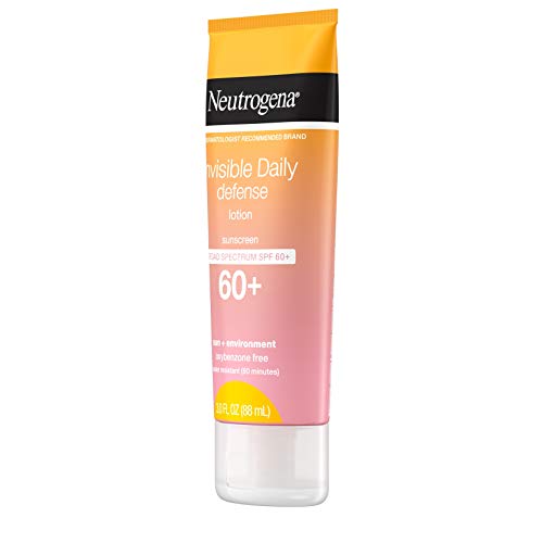 Neutrogena Invisible Daily Sunscreen Lotion, Broad Spectrum SPF 60+, Oxybenzone-Free & Water-Resistant, Sun or Environmental Aggressor Protection, Antioxidant, 3 Fl Oz (Pack of 1)