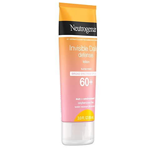 Neutrogena Invisible Daily Sunscreen Lotion, Broad Spectrum SPF 60+, Oxybenzone-Free & Water-Resistant, Sun or Environmental Aggressor Protection, Antioxidant, 3 Fl Oz (Pack of 1)