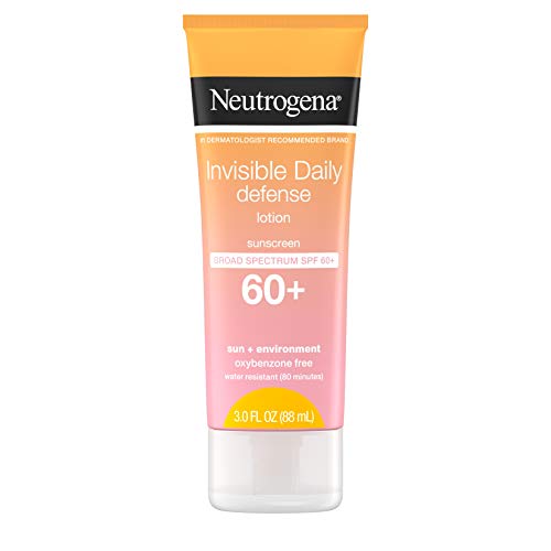 Neutrogena Invisible Daily Sunscreen Lotion, Broad Spectrum SPF 60+, Oxybenzone-Free & Water-Resistant, Sun or Environmental Aggressor Protection, Antioxidant, 3 Fl Oz (Pack of 1)