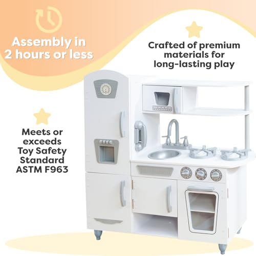 KidKraft Vintage Wooden Play Kitchen with Pretend Ice Maker and Play Phone, White