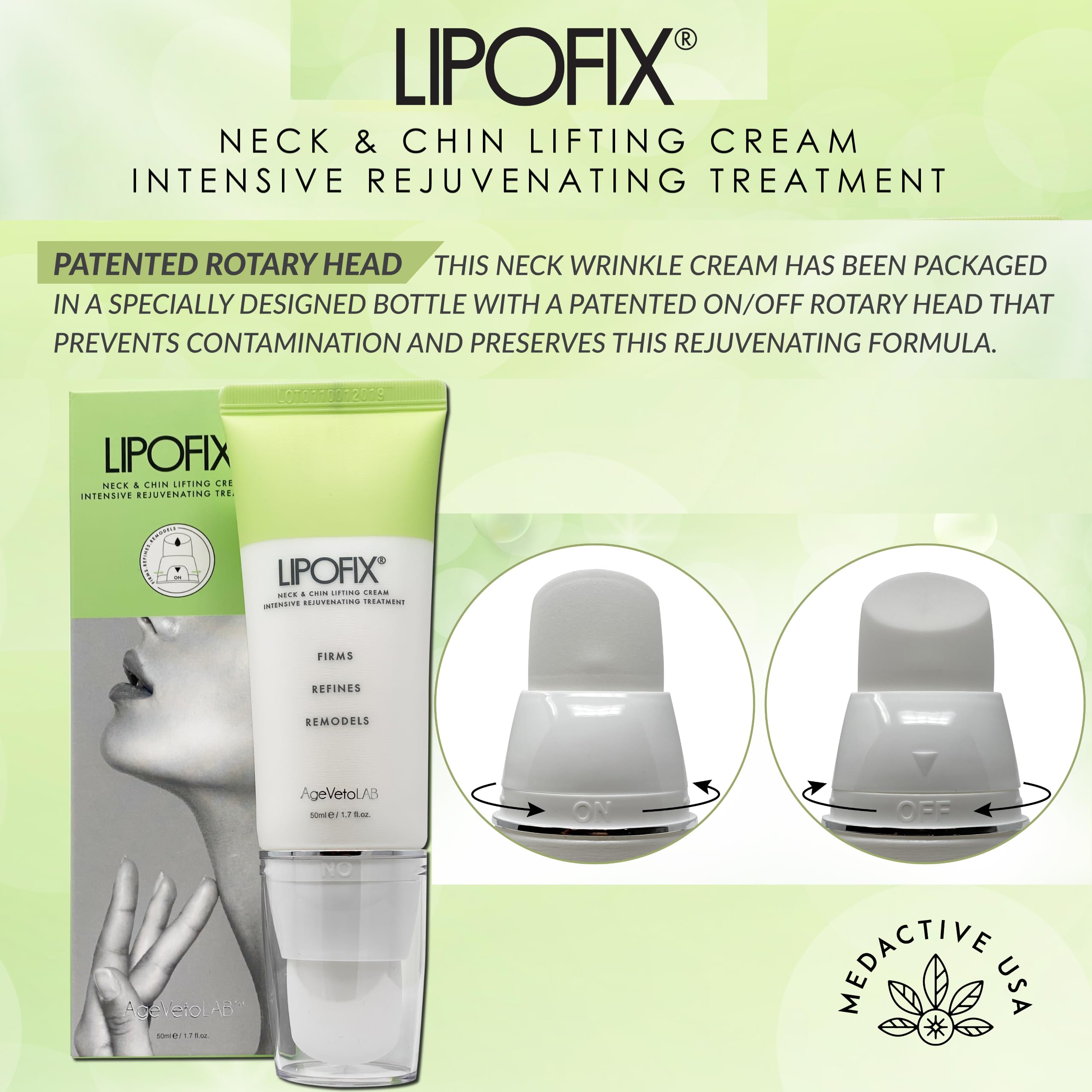 LIPOFIX Advanced Neck Firming Cream - Intensive Rejuvenating - Anti-Aging Moisturizer for Neck and Decollete - Day and Night Skincare