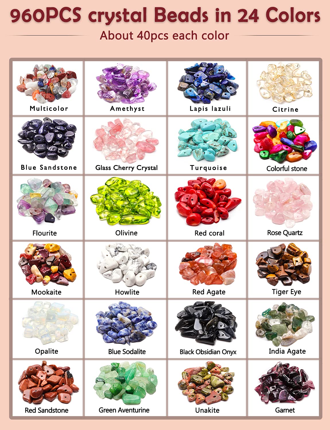 FEEIN Crystal Beads for Jewelry Making Kit, 1045 Pcs Natural Crystal Chips Stone Beads, Irregular Gemstones Crystals Kit with Dangles, Open Jump Rings for DIY Crafts Necklace Earrings Rings Making