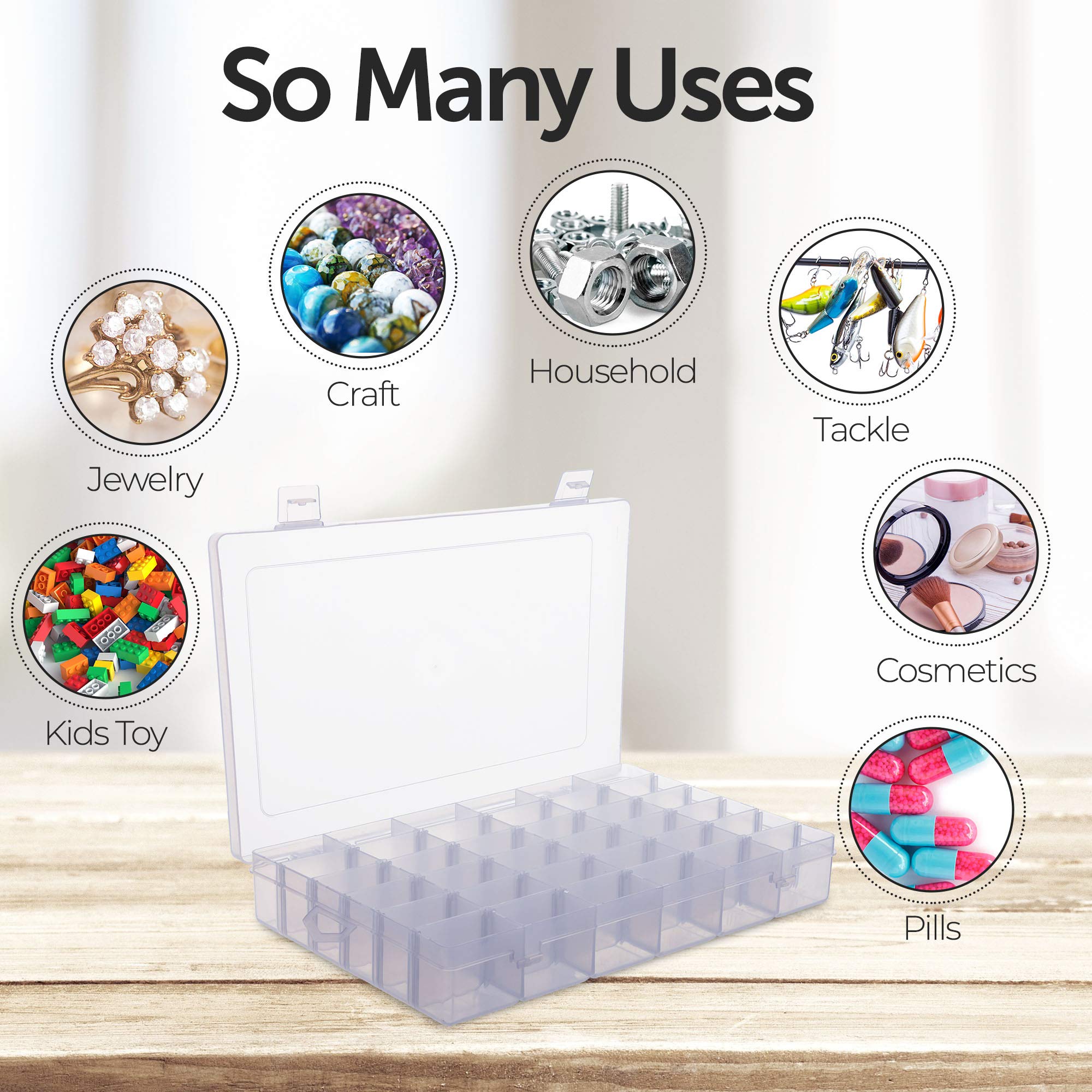 Outdoor 360 Plastic Organizer Box with Dividers 2 pack - 36 Compartment Organizer - Bead Organizer - Best for Bead Storage, Felt Board Letters, Fishing Tackle, Loom Bands (2)