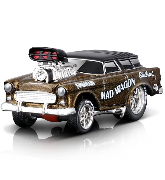1955 Chevy Nomad Gasser Gold Metallic with Black Top Mad Wagon 1/64 Diecast Model Car by Muscle Machines 15557