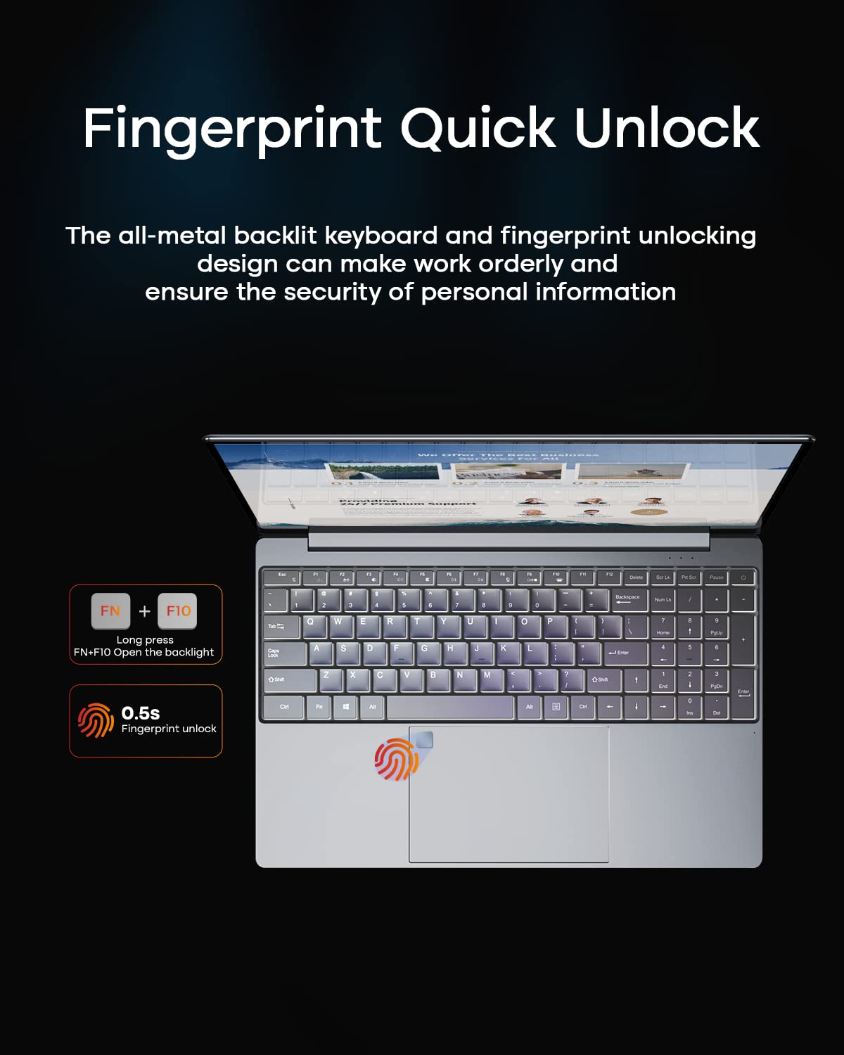 DERE Laptop with Fingerprint Unlock 15.6" Laptop Computer with Full-Size Backlit Keyboard Intel Celeron N5095 Processor 12GB DDR4+256GB SSD, 1920x1080 FHD Windows 10, 5G WiFi, USB 3.0 MBook M11 Silver