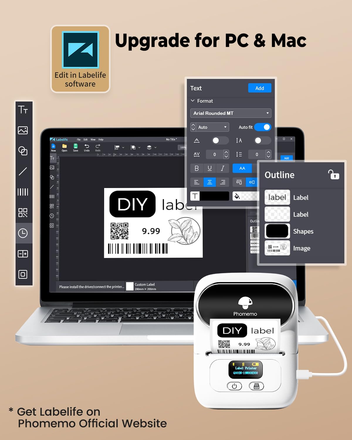 Phomemo M110 Label Printer - Bluetooth Portable Label Maker No Ink, Mini Barcode Label Printer for Retail, Address, Barcode, Home, for PC/Mac, iOS/Android with 3pack Most Used Labels, Snow White