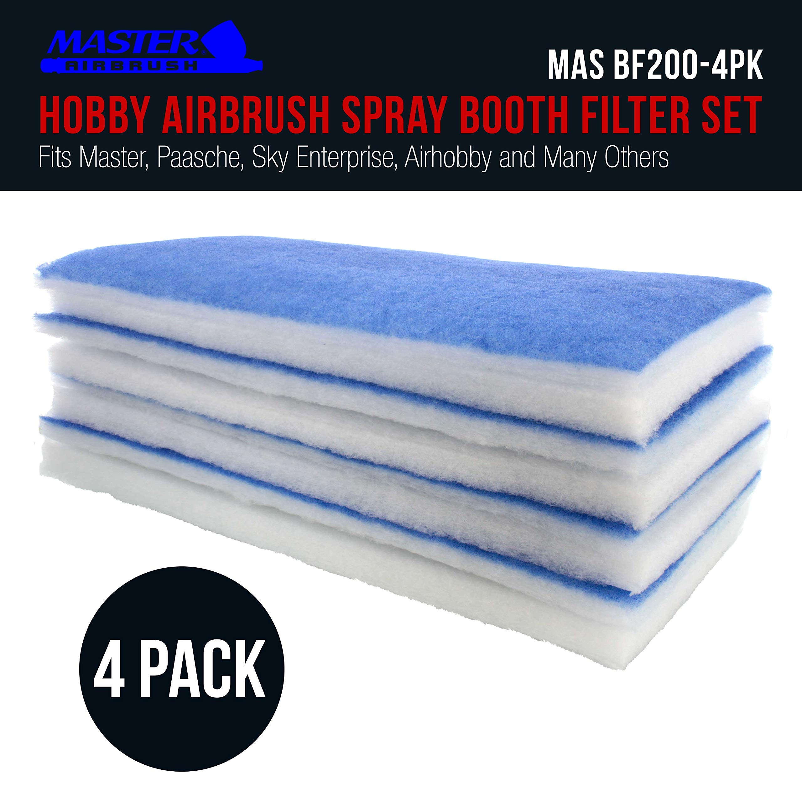 Master Airbrush Hobby Airbrush Spray Booth Filter Set, Fits Master, Paasche, Sky Enterprise, Airhobby and Many Others. (Pack of 4)
