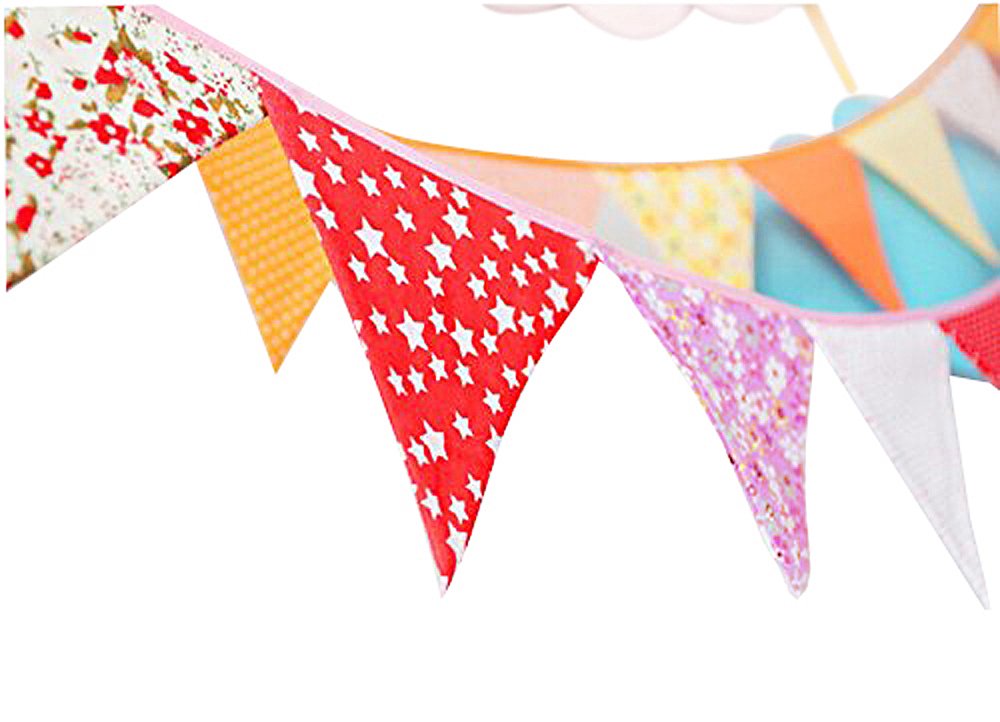 Ellen Tool Fabric Bunting Banners(Set of 12)-100% Durable Cotton-Small Size Kids Flag -Multi-Colorful Flags for Parties, Holidays, Birthdays-Great Celebration & Decoration for Indoor or Outdoor-Red