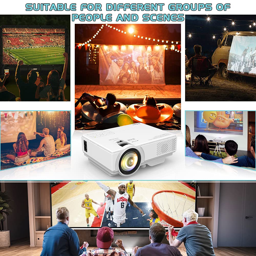 Mini Video Projector with 6500 Brightness, 1080P Supported, Portable Outdoor Movie Projector, 176" Display Compatible with TV Stick, HDMI, USB, VGA, AV for Home Entertainment