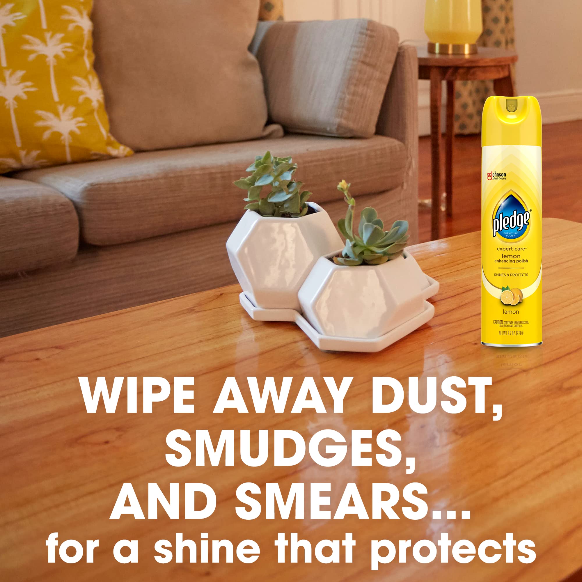 Pledge Beautify It Lemon Enhancing Polish Spray - Removes Dust and Fingerprints. Provides Protective, Glossy Coating (1 Aerosol Spray), 9.7 oz, Packaging May Vary