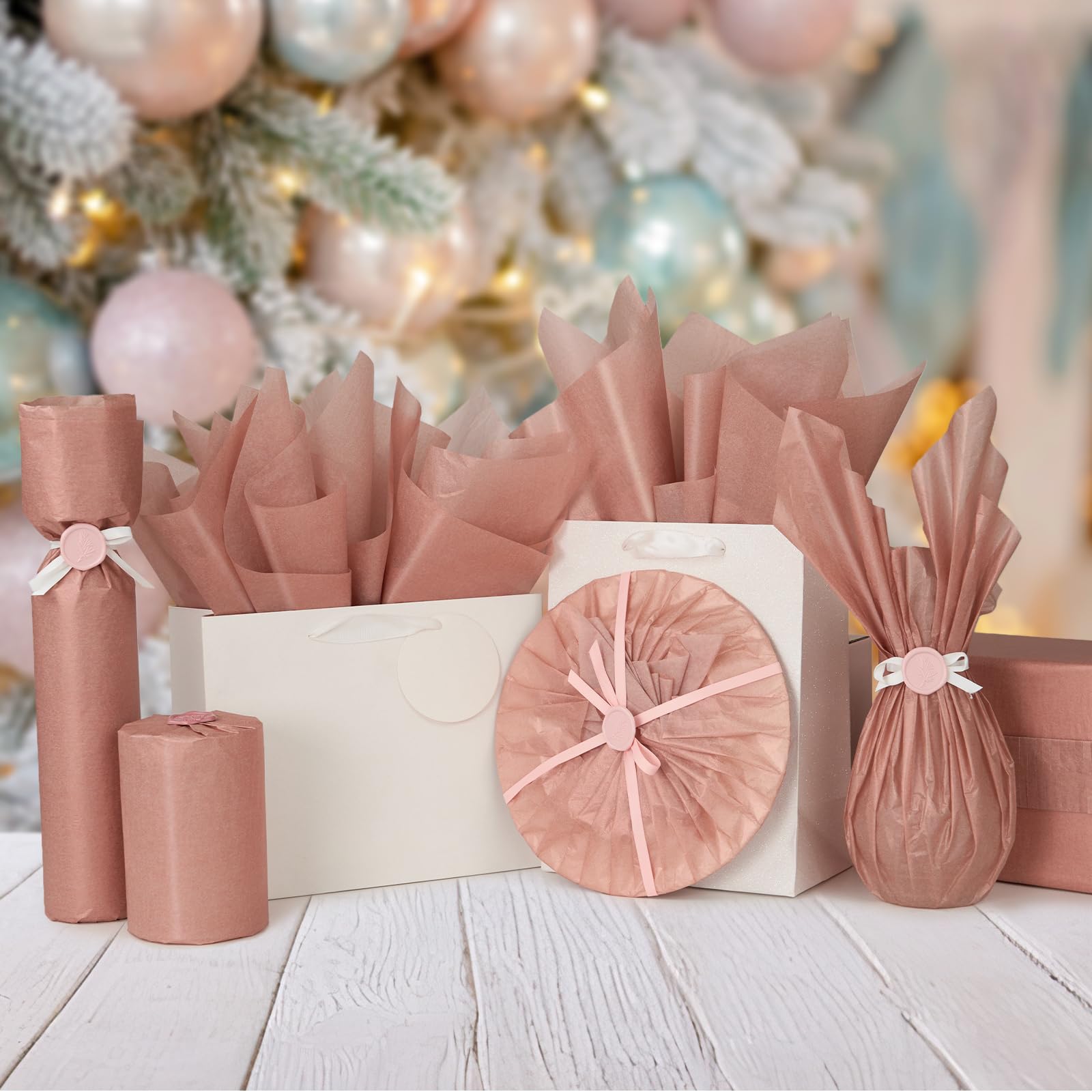 UNIQOOO 100 Sheets 20X14 Premium Metallic Rose Gold Tissue Gift Wrap Paper Bulk, Great for Gift Bag, Recyclable Gift Wrapping Accessory, Perfect for Small Gift bags, Pinata, Wedding, Party, Cutout