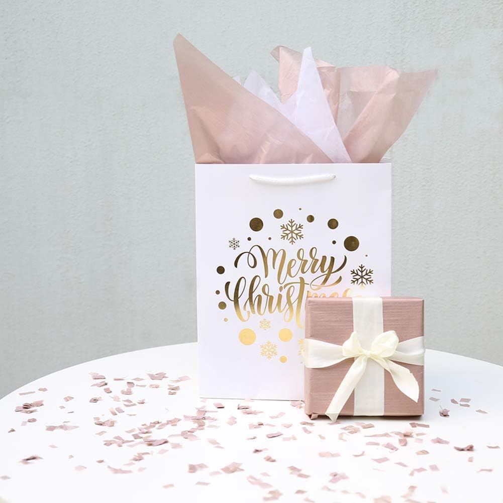 UNIQOOO 100 Sheets 20X14 Premium Metallic Rose Gold Tissue Gift Wrap Paper Bulk, Great for Gift Bag, Recyclable Gift Wrapping Accessory, Perfect for Small Gift bags, Pinata, Wedding, Party, Cutout
