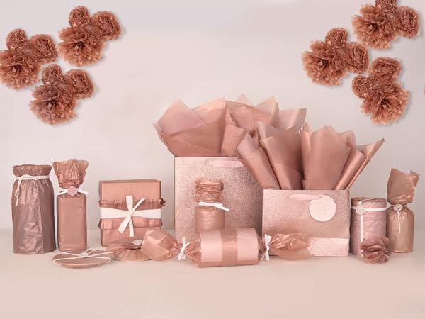 UNIQOOO 100 Sheets 20X14 Premium Metallic Rose Gold Tissue Gift Wrap Paper Bulk, Great for Gift Bag, Recyclable Gift Wrapping Accessory, Perfect for Small Gift bags, Pinata, Wedding, Party, Cutout