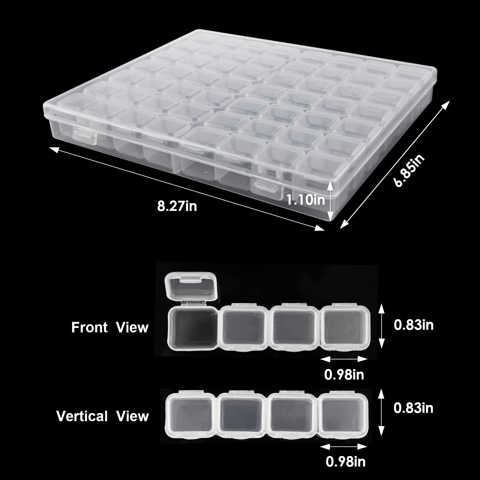56 Slots Diamond Painting Storage Containers, 56 Grids 5D Diamond Embroidery Accessories Tools, Plastic Bead Organizer with Label Stickers for DIY Sewing, Art Craft, Nail Diamonds, Bead Storage