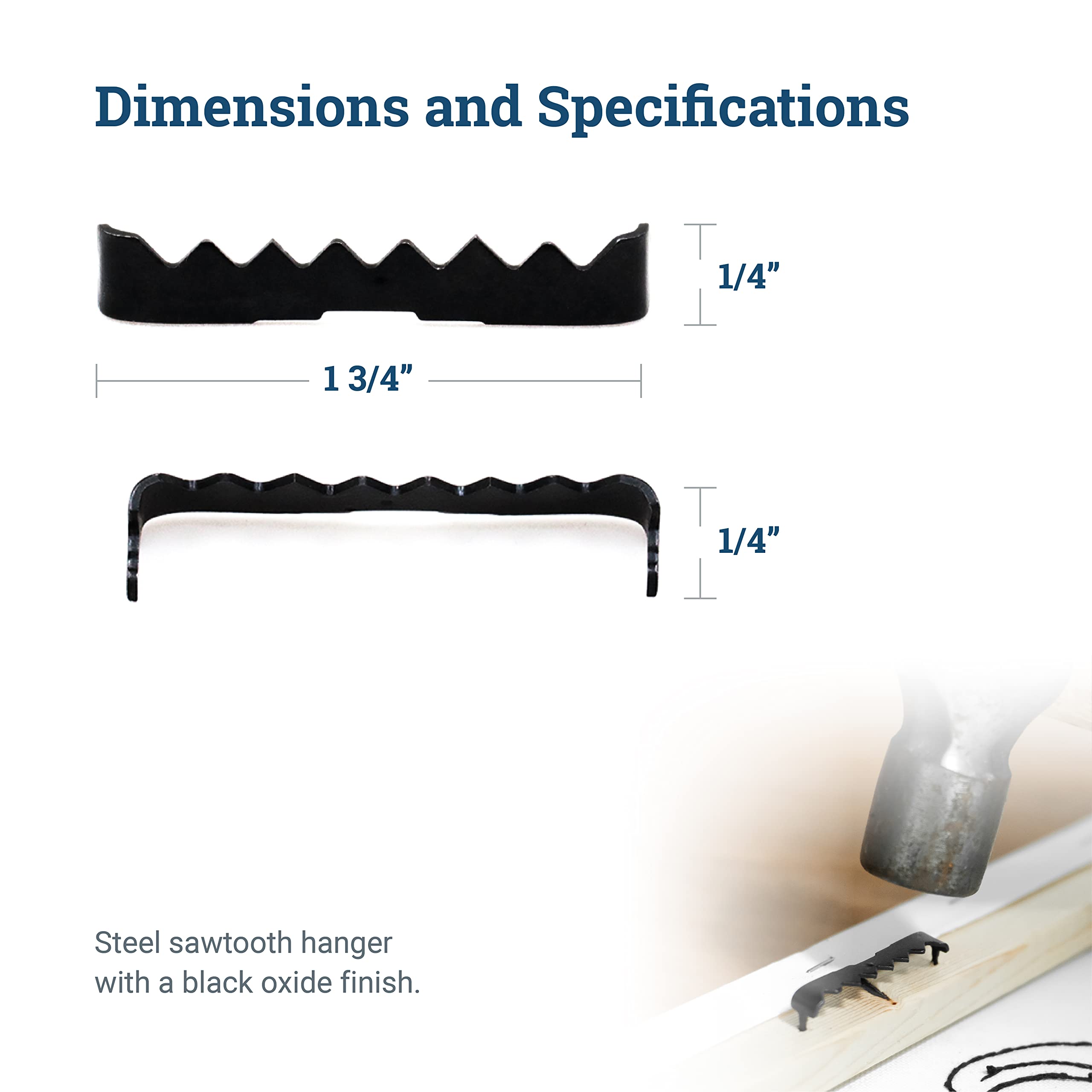 Sawtooth Picture Hangers - 100 Pack - Black Sawtooth Picture Hangers No Nail - 1 3/4 Inch Sawtooth Hangers