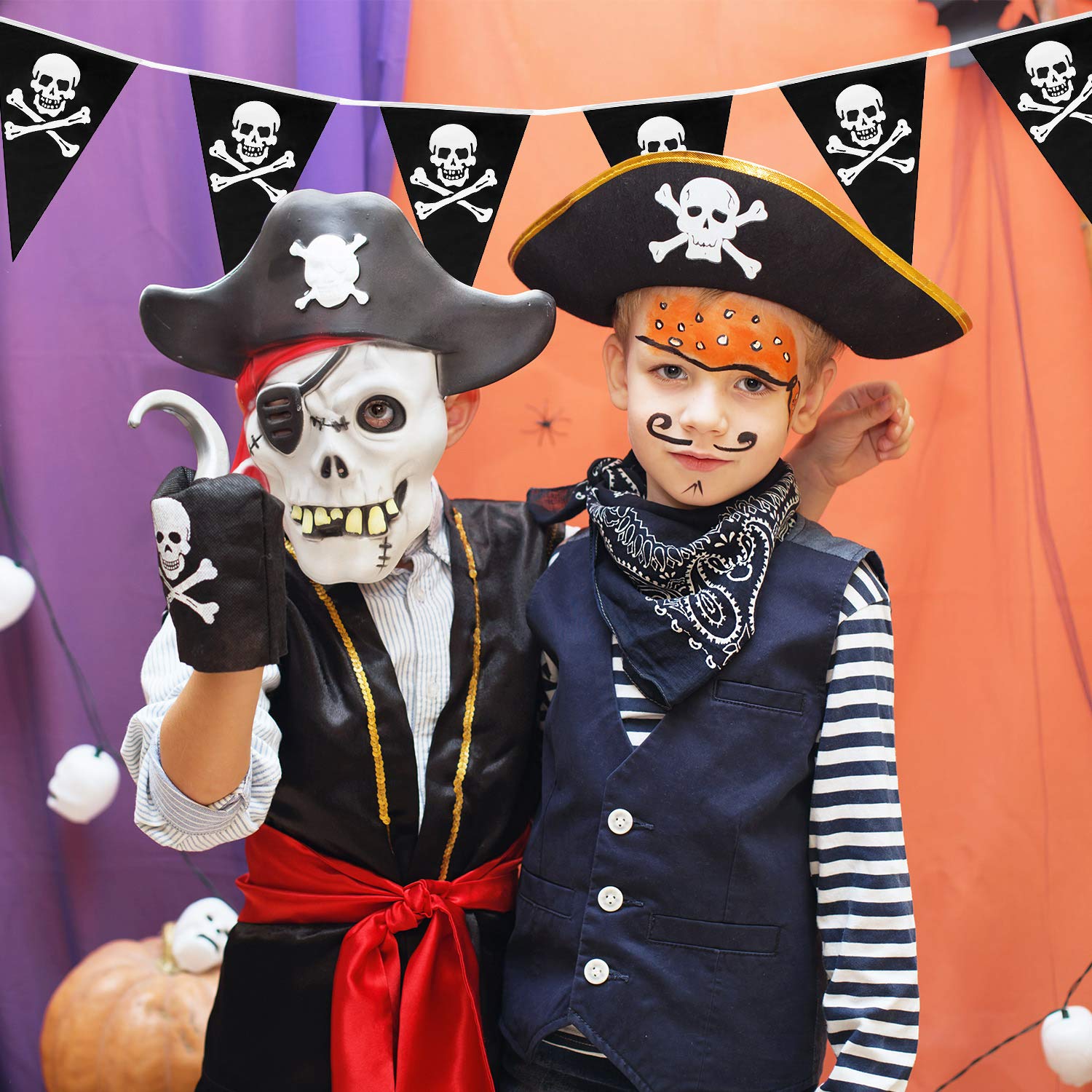 60 Pieces Pirate Banners Pirate Theme Party Decoration Pirate Skull Pennant Triangle Flags for Birthday Party Supplies