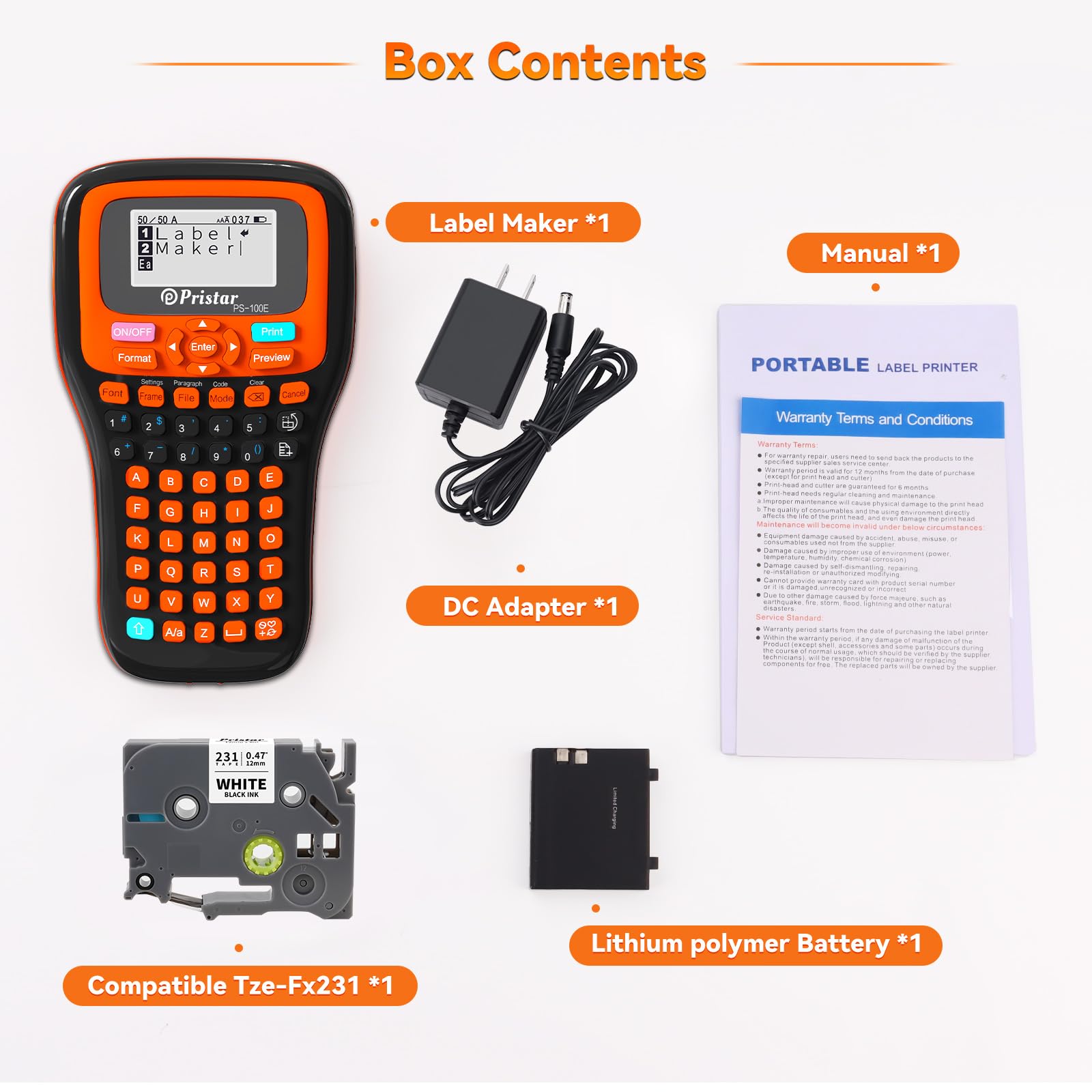Auto-Cut Label Maker with 10 Tapes 12mm 0.47 Laminated Tape Compatible with tze-231, Pristar PS100E Handheld Labeler with Keyboard, Easy to Use for Tze 3.5-12mm Tapes, Multiple Line Labeling, Home Off
