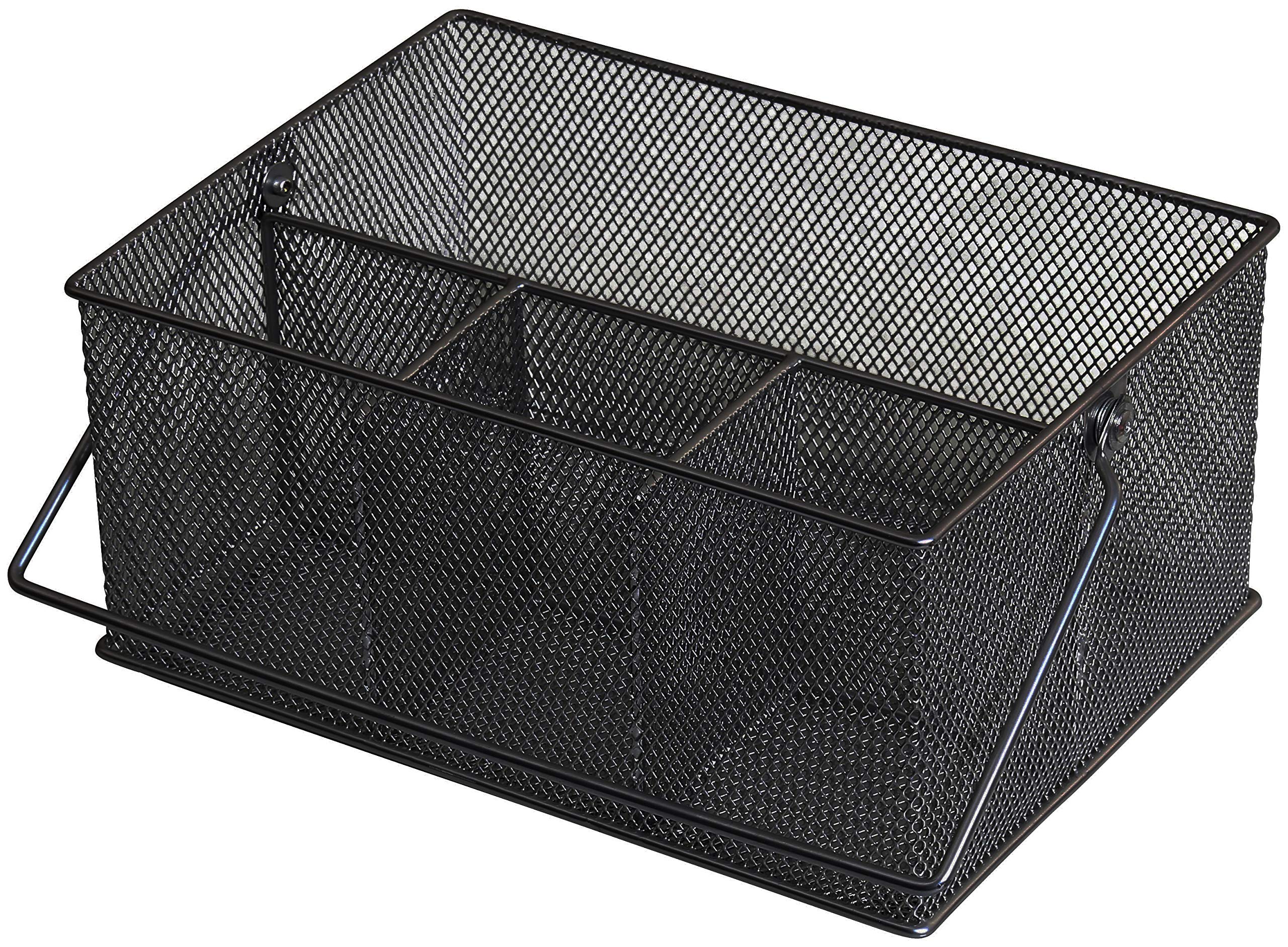 YBM HOME Mesh Basket Utensil Holder & Picnic Silverware Caddy Organizer with Four Compartments and Napkin Storage, Black