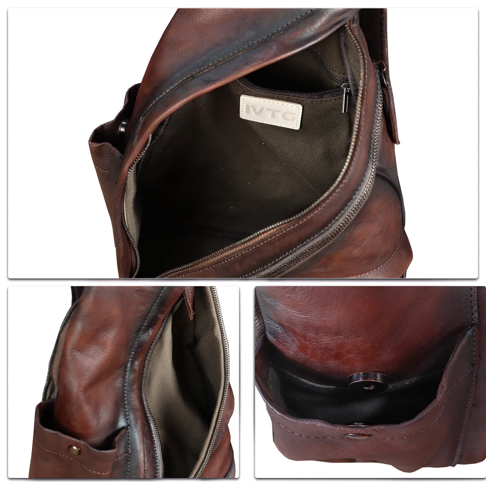Genuine Leather Sling Bag Casual Shoulder Hiking Backpack Vintage Handmade Crossbody Bag Retro Chest Daypack Convertible Backpack (LightCoffee)