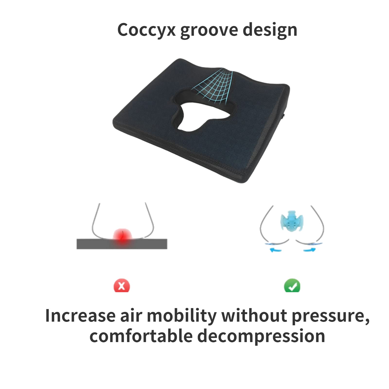 EGEN Gel Memory Foam Seat Cushion Hip Pain, Back Pain Tailbone Coccyx Sciatica Relief, Chair Cushion for Paralysis, Sedentary, Car, Wheelchair,Sciatica Bed Elderly Bedsore (with Black Cover)