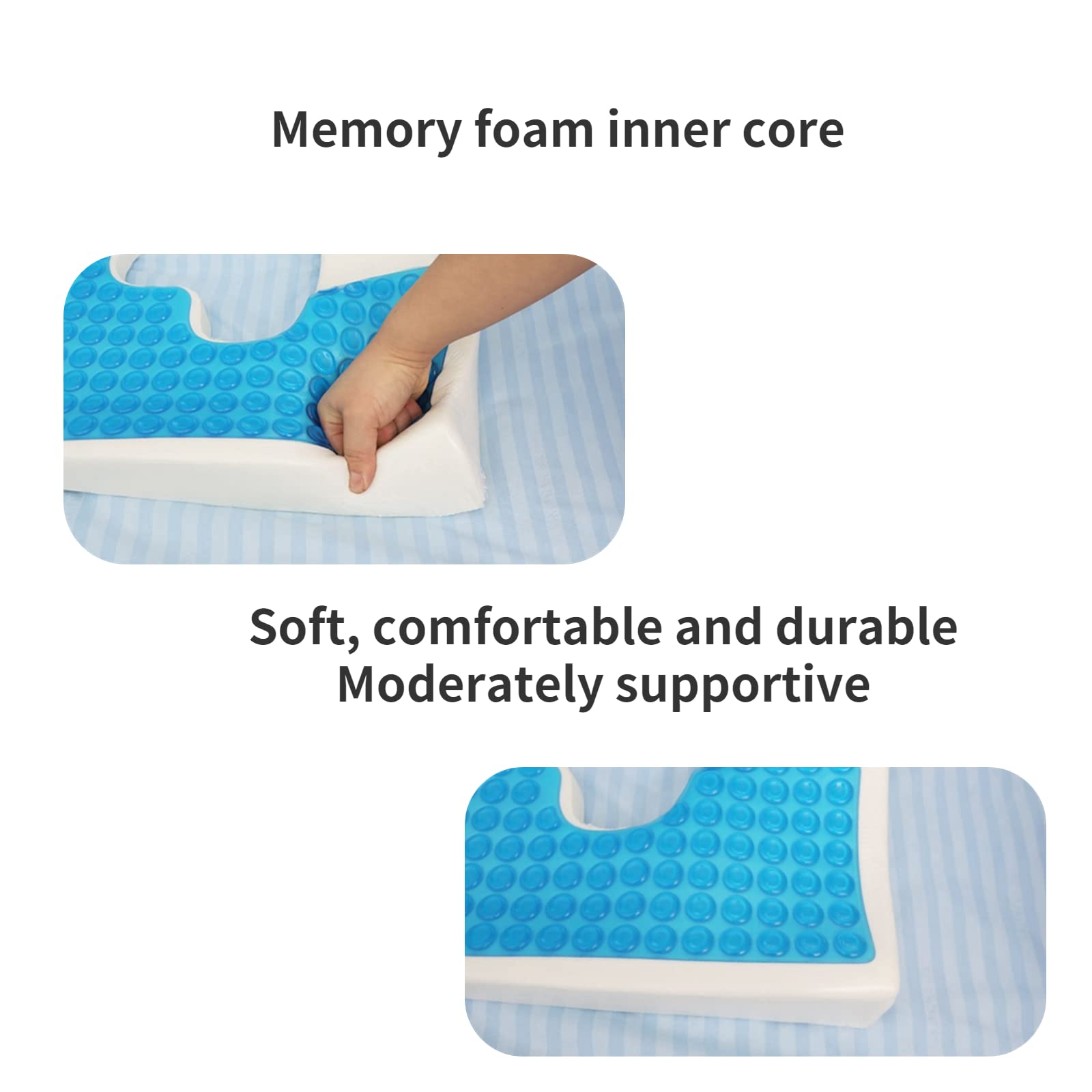 EGEN Gel Memory Foam Seat Cushion Hip Pain, Back Pain Tailbone Coccyx Sciatica Relief, Chair Cushion for Paralysis, Sedentary, Car, Wheelchair,Sciatica Bed Elderly Bedsore (with Black Cover)