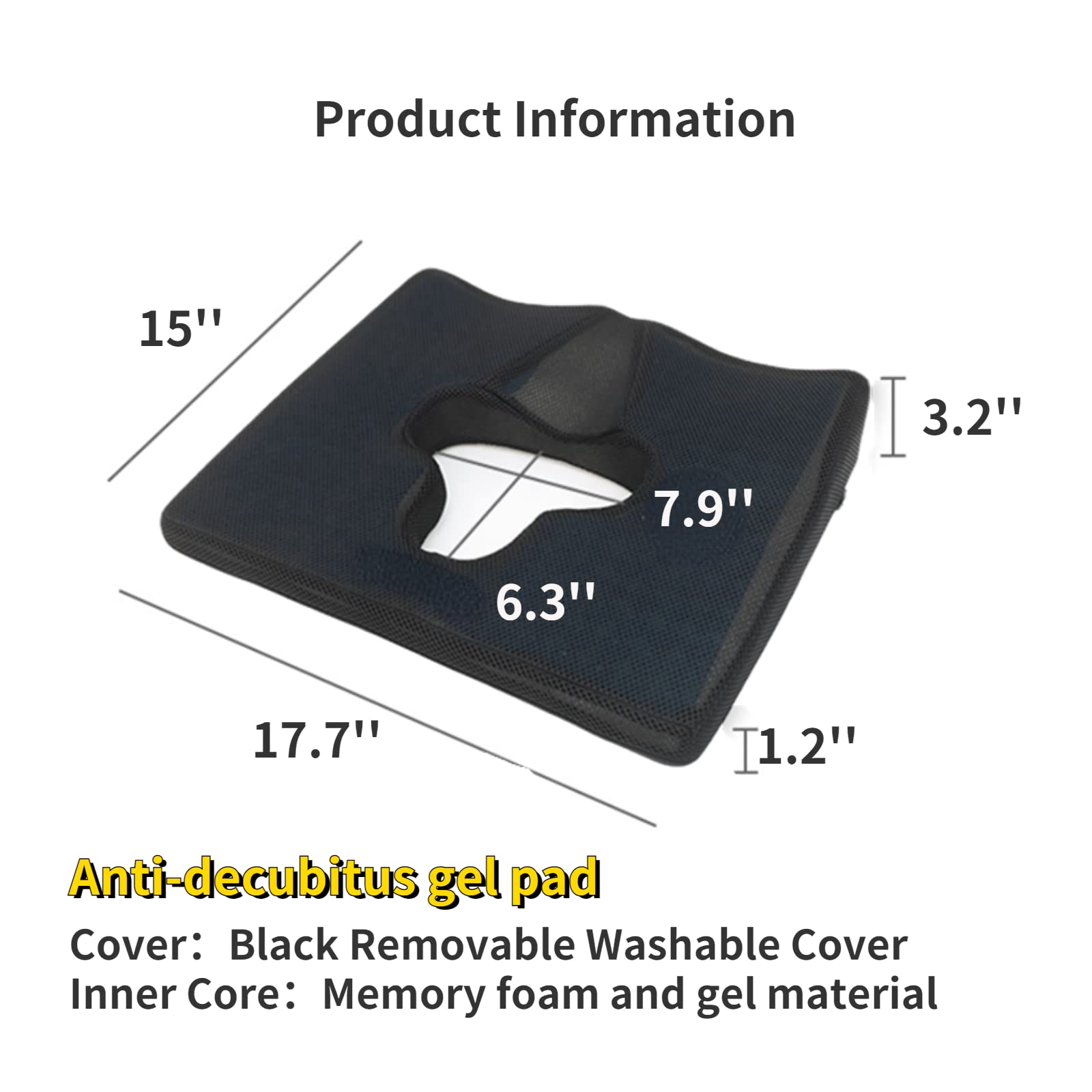 EGEN Gel Memory Foam Seat Cushion Hip Pain, Back Pain Tailbone Coccyx Sciatica Relief, Chair Cushion for Paralysis, Sedentary, Car, Wheelchair,Sciatica Bed Elderly Bedsore (with Black Cover)