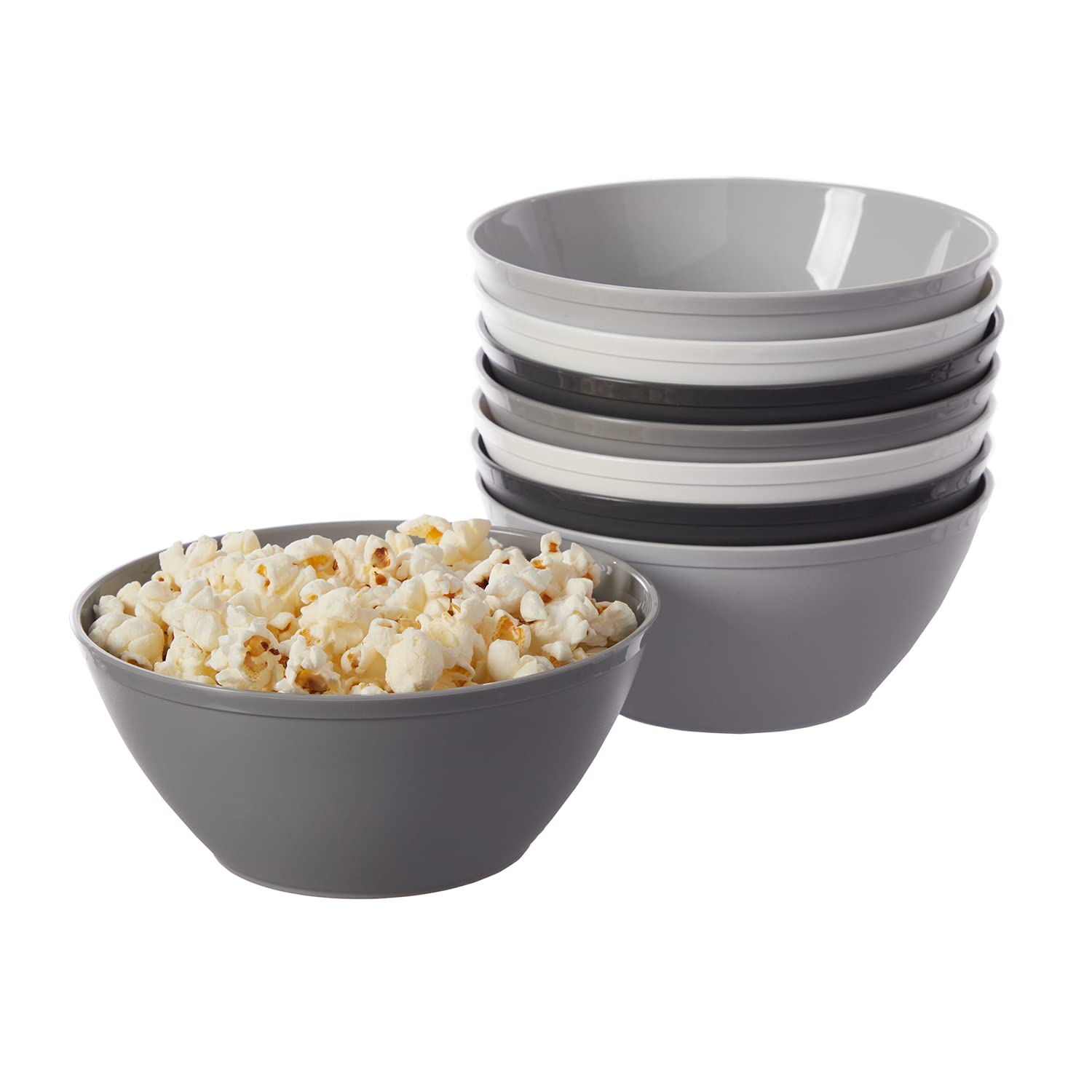 US Acrylic Fresco 28 oz. Plastic Stackable Snack Bowls for Cereal and Ice Cream in Grey Stone | Set of 8 | 6-inch Reusable, BPA-Free, Made in the USA, Dishwasher Safe Dinnerware