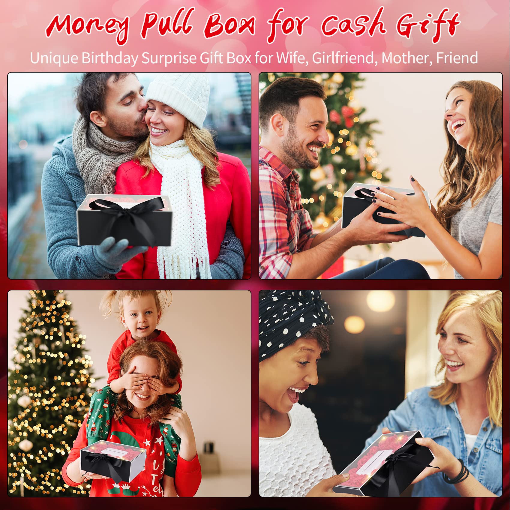 Money Pull Out Gift Box - Roses Gift Box with Necklace, Luxury Money Pull Out Flower Box for Girlfriend Wife Mom Grandma, Unique Cash Gift Box for Anniversary, Birthday(18 Roses)