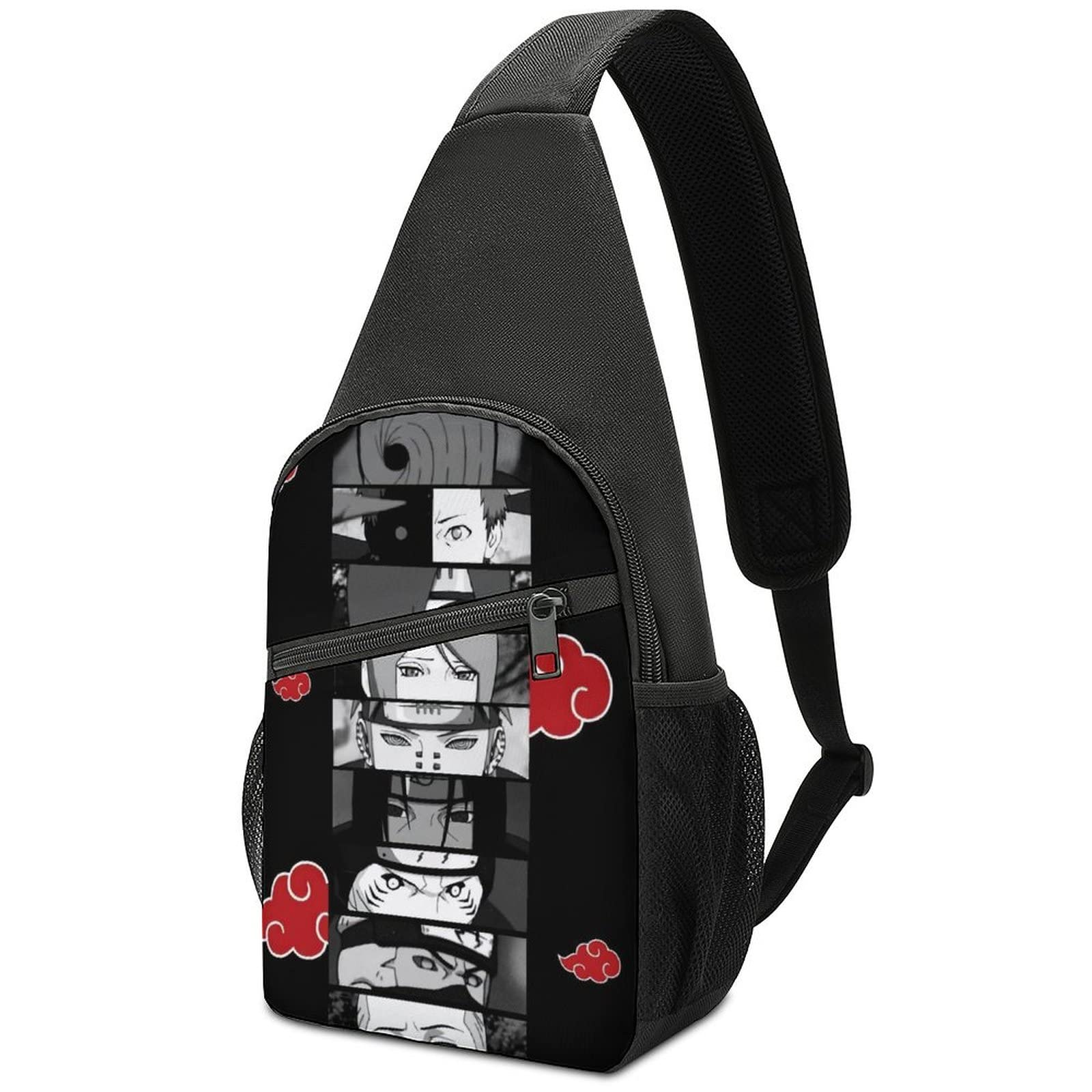 Small Sling Crossbody Bag Anime Printing Multifunction Chest Shoulder Bag Waterproof Hiking Travel Bag with Adjustable Strap for Women Men (Black)