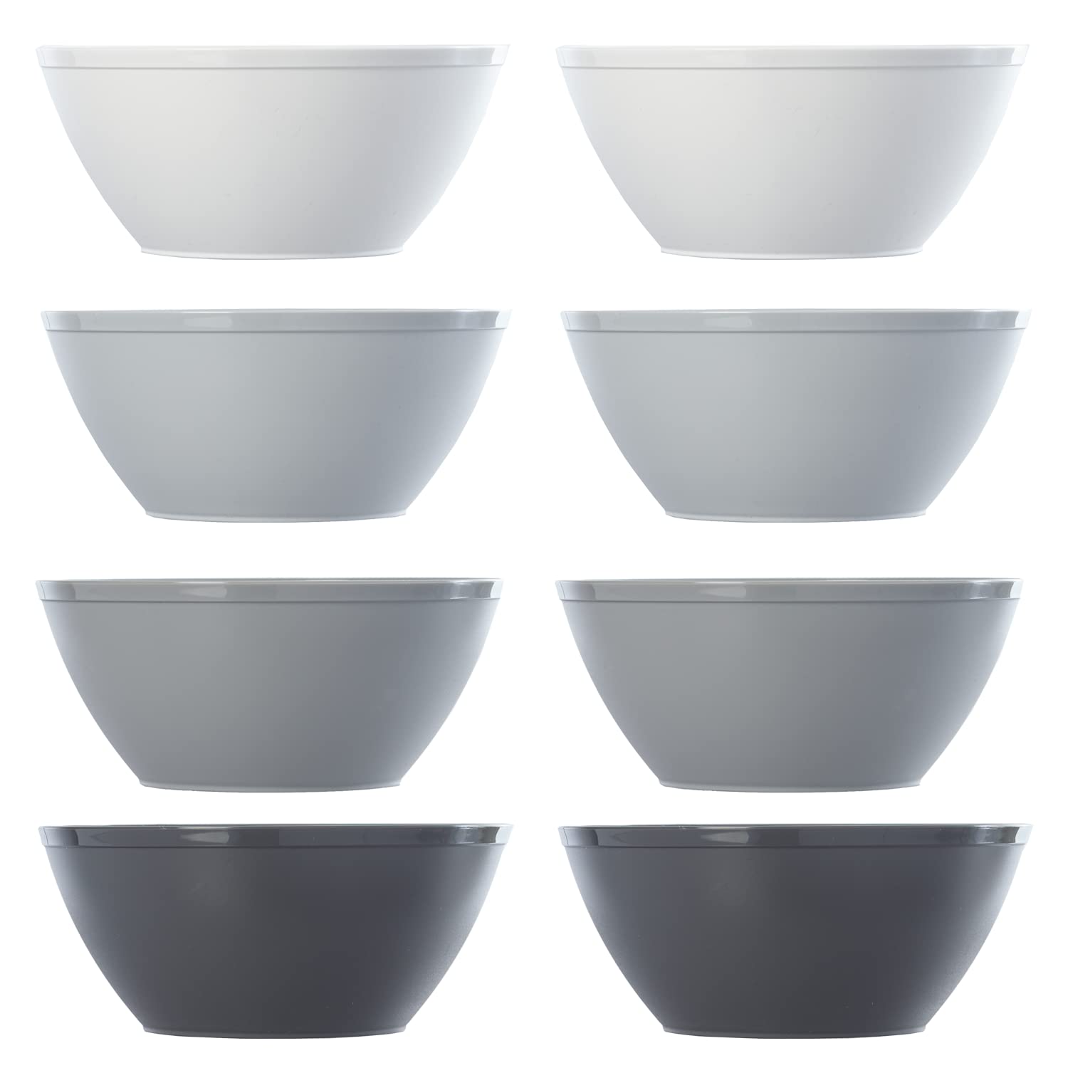 US Acrylic Fresco 28 oz. Plastic Stackable Snack Bowls for Cereal and Ice Cream in Grey Stone | Set of 8 | 6-inch Reusable, BPA-Free, Made in the USA, Dishwasher Safe Dinnerware