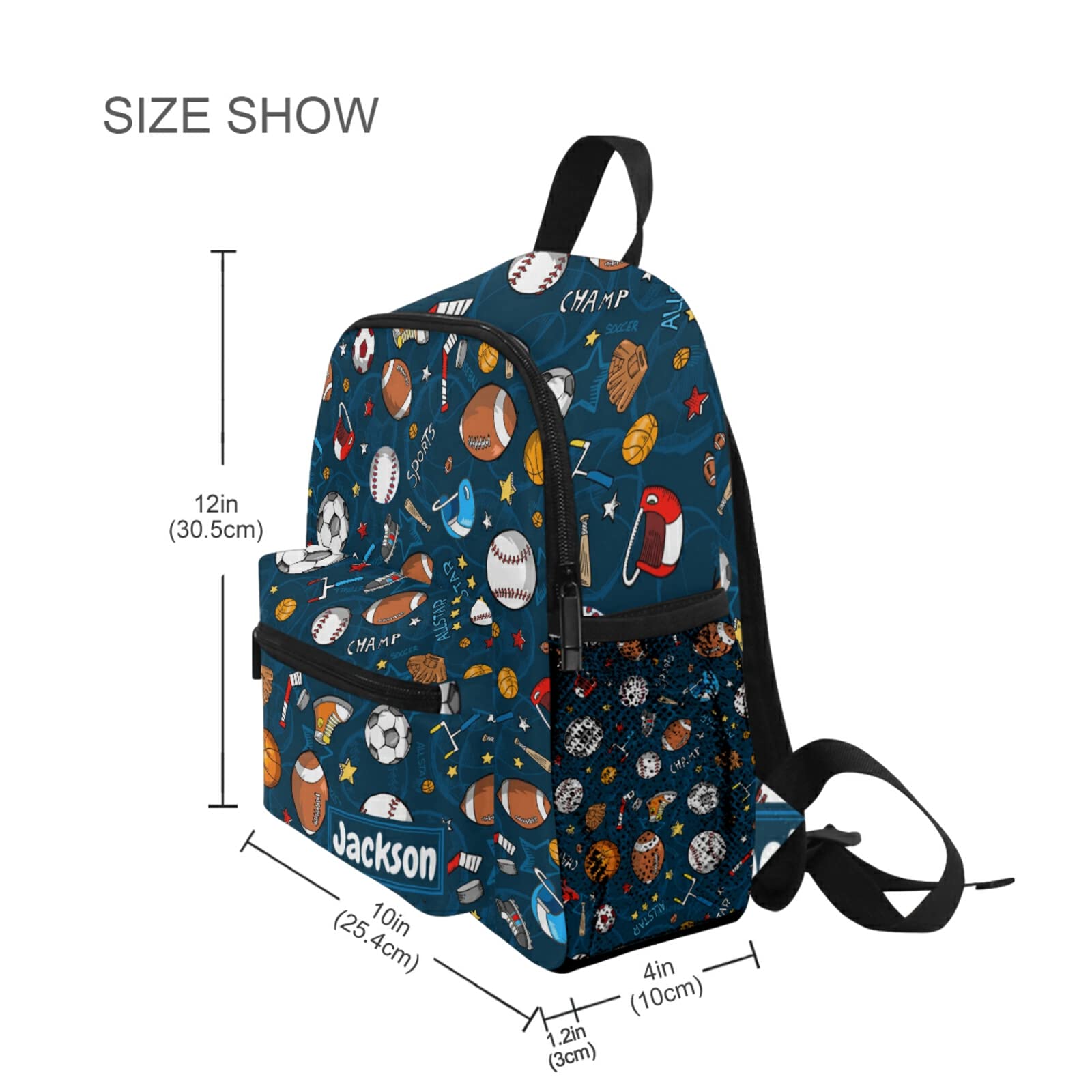 Sinestour Custom Sports Football Basketball Kid's Backpack Personalized Backpack with Name/Text Preschool Backpack for Boys Customizable Toddler Backpack for Girls with Chest Strap