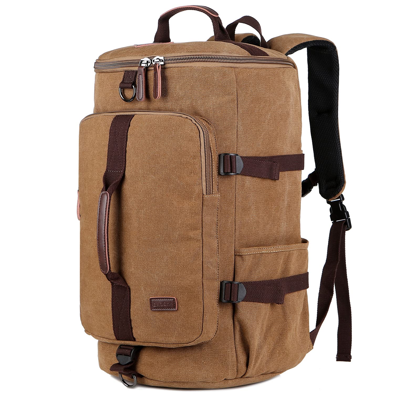 Baosha Canvas Weekender Travel Duffel Backpack Hybrid Hiking Rucksack Laptop Backpack for Outdoor Sports Gym HB-26(Coffee)
