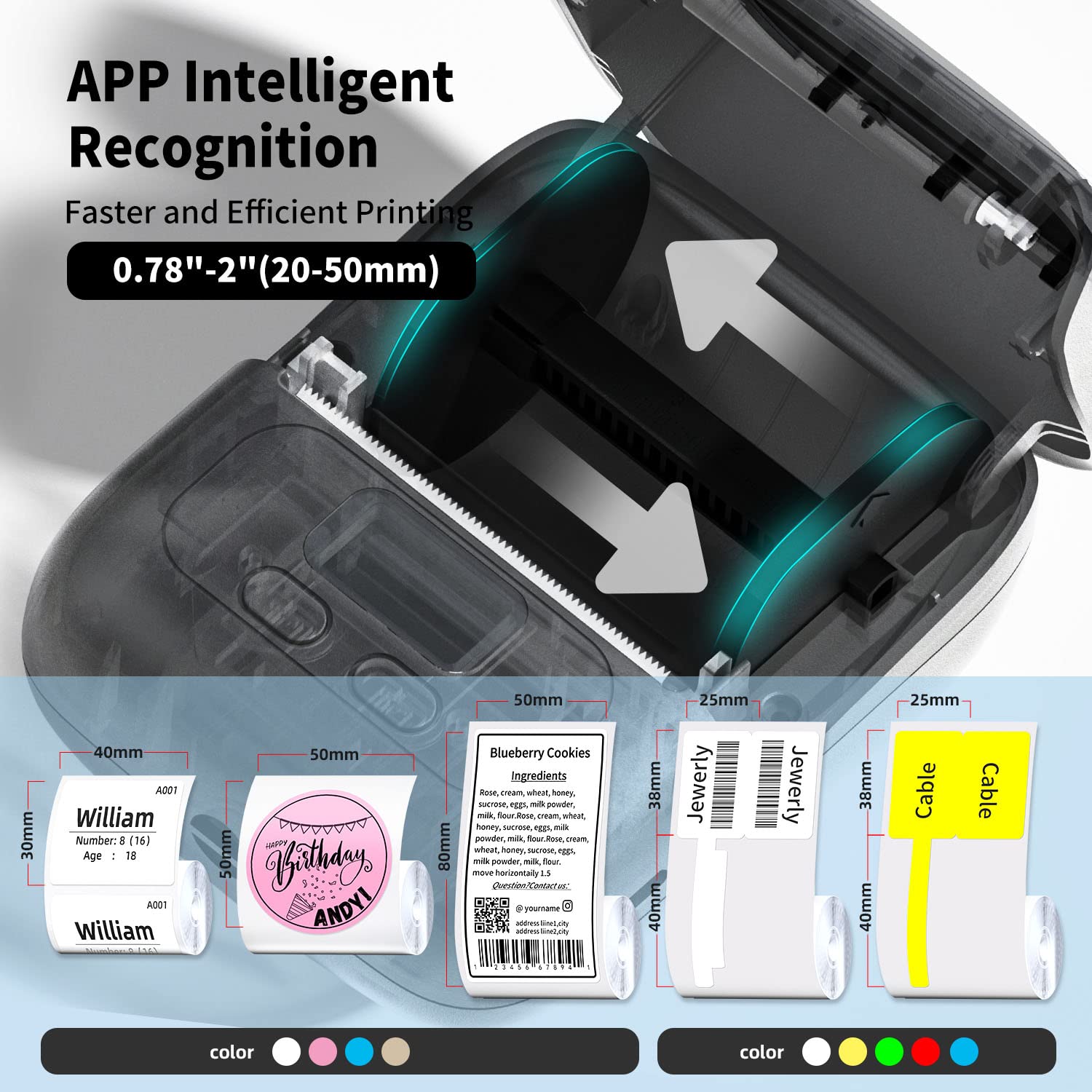 Phomemo M110 Portable Wireless Thermal Label Printer, Bluetooth Label Maker Machine for iOS & Android, Address Label Printer Machine for Barcode, Retail, Home, Office, with 1 Roll 40x30mm Label