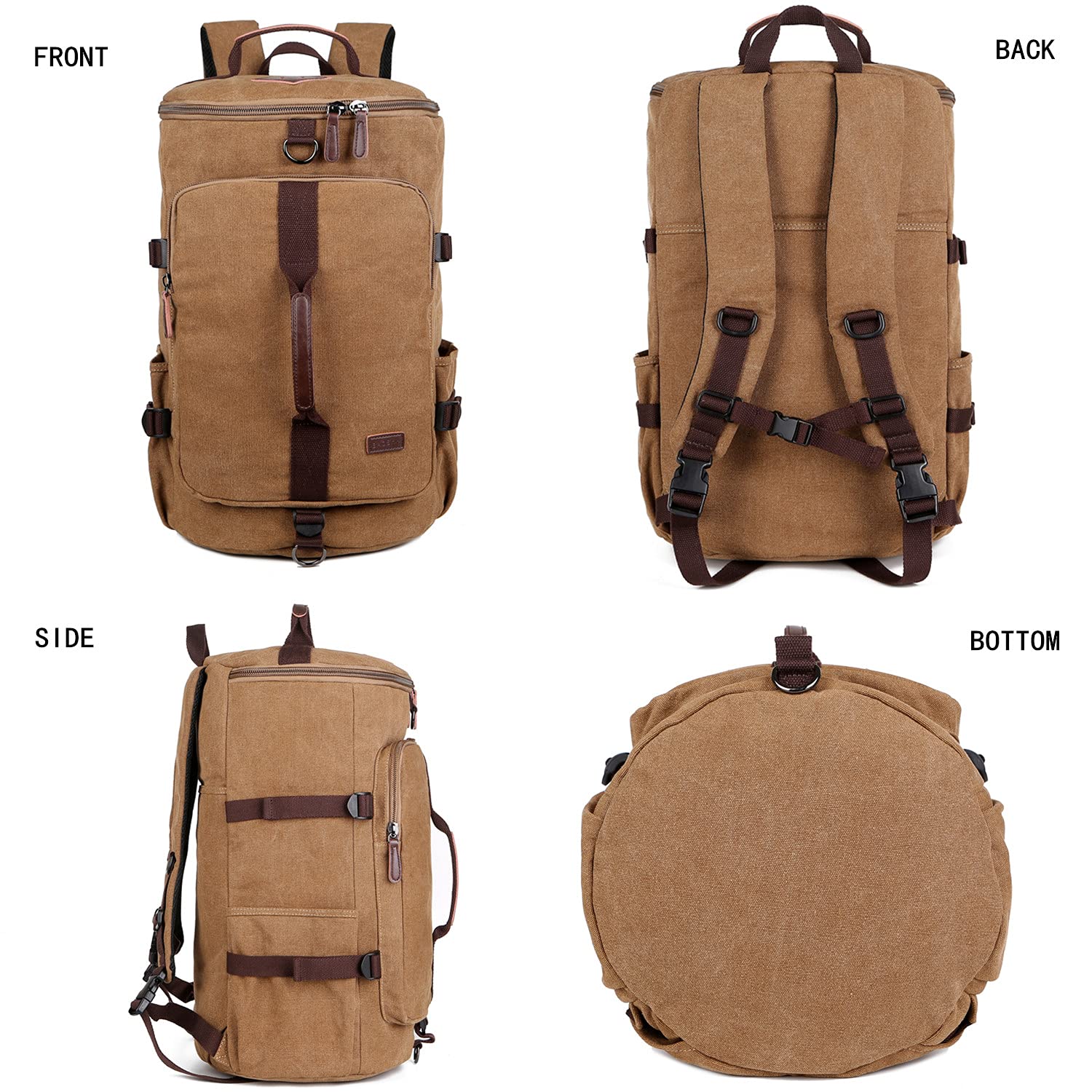 Baosha Canvas Weekender Travel Duffel Backpack Hybrid Hiking Rucksack Laptop Backpack for Outdoor Sports Gym HB-26(Coffee)