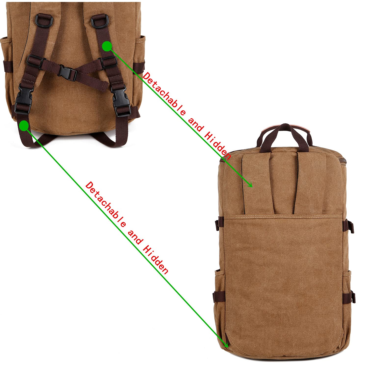 Baosha Canvas Weekender Travel Duffel Backpack Hybrid Hiking Rucksack Laptop Backpack for Outdoor Sports Gym HB-26(Coffee)
