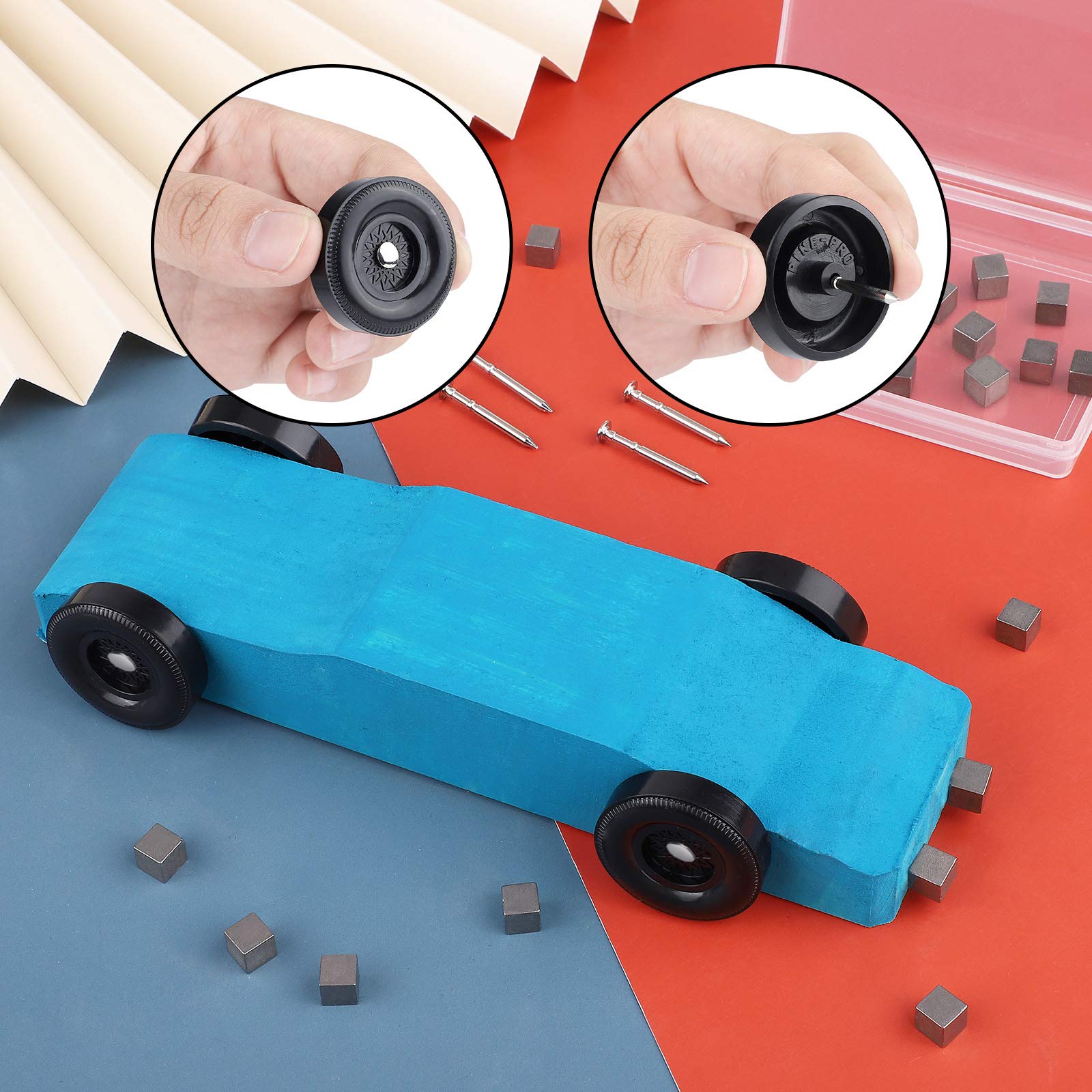 Ruisita 3.5 Ounces Tungsten Weight Cubes Tungsten Putty Weights Polished Axles Kit Car Incremental Weights Grooved Axles Compatible with Your Car
