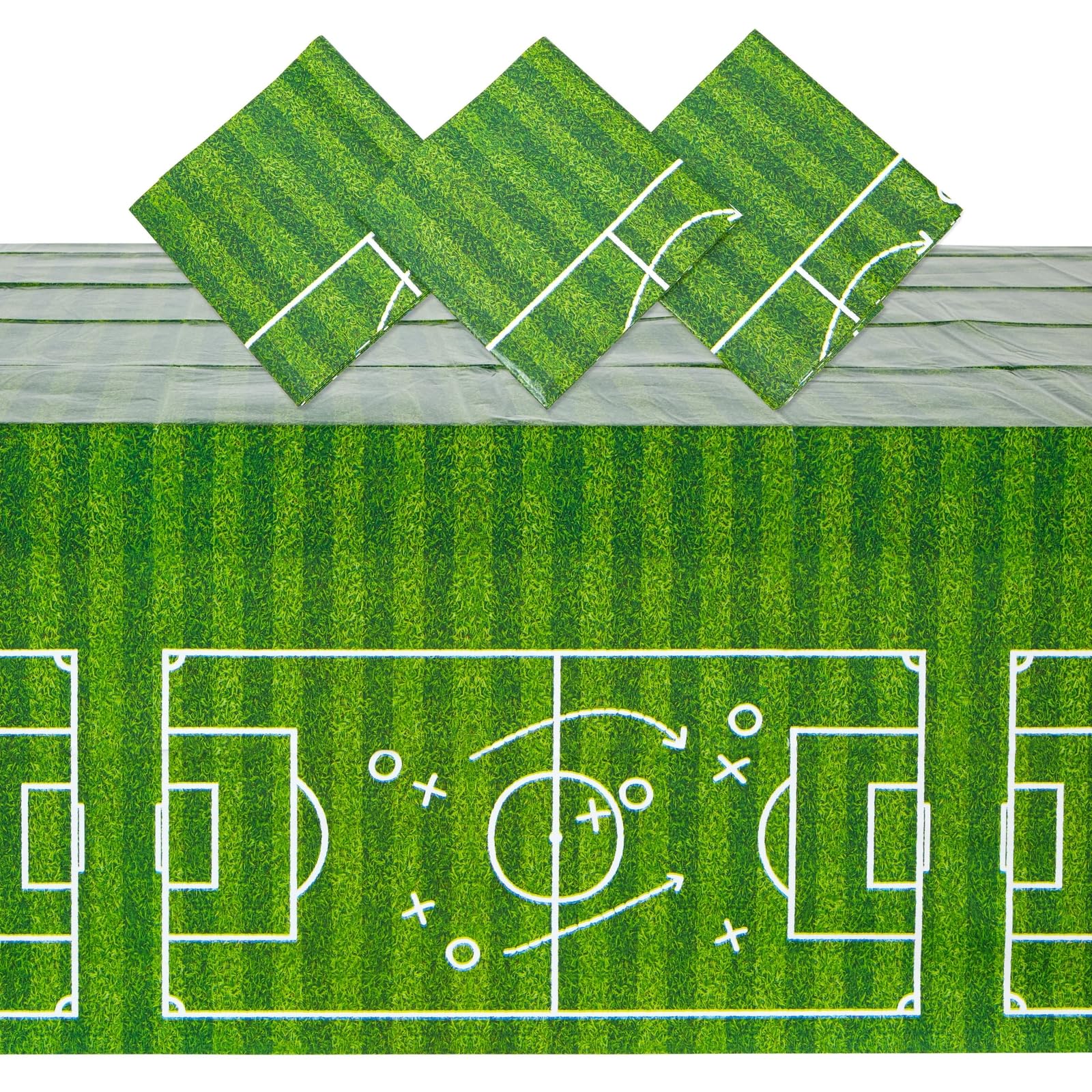 BLUE PANDA 3 Pack Grass Table Cloths for Parties, Soccer Themed Birthday Party Supplies (54 x 108 in)