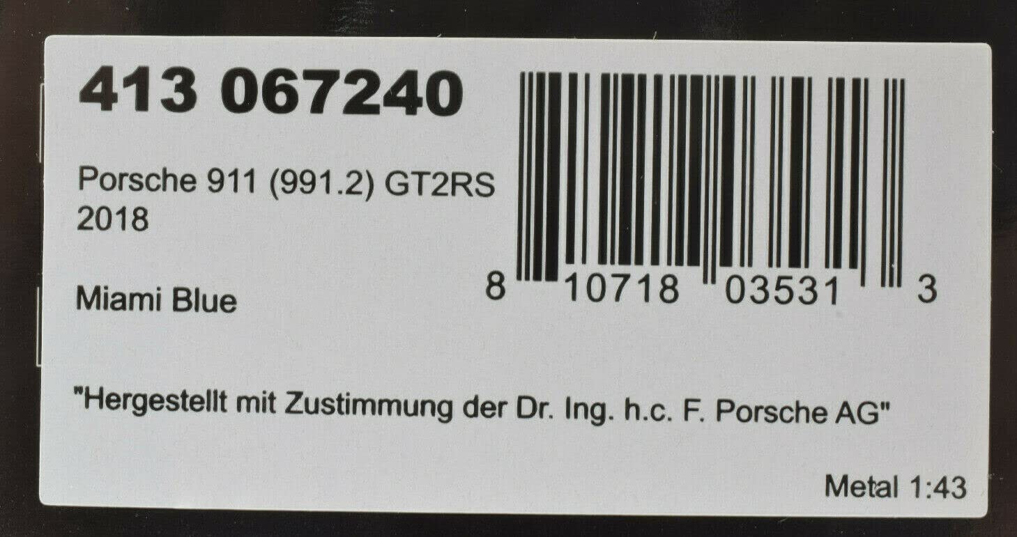 Minichamps x Premium Hobbies 911 991.2 Miami Blue GT2 RS 1:43 Diecast Car 413067240