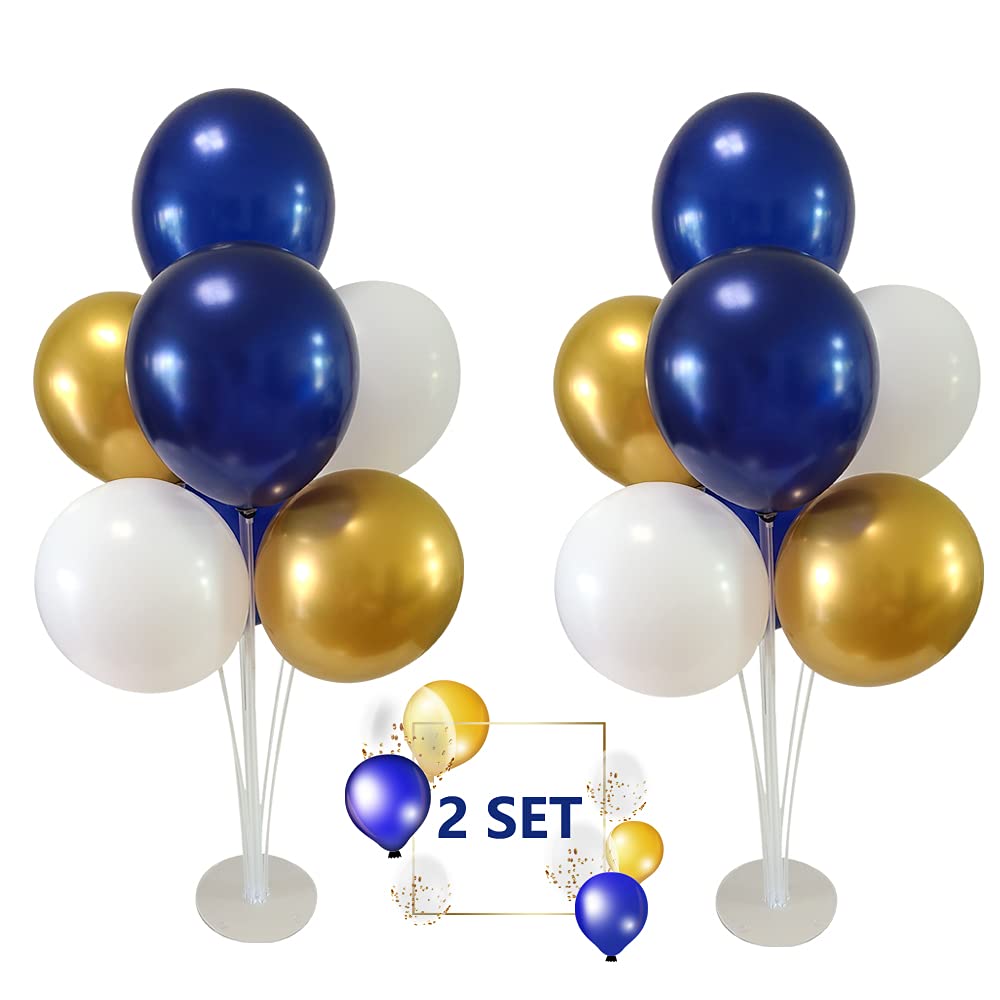 lkrzoa 2 Packs balloons Stand kit Table Decorations Gold Blue White Balloons Table Centerpiece Supplies for Christmas New Year Wedding Anniversary Graduation Birthday Shower Baby Party