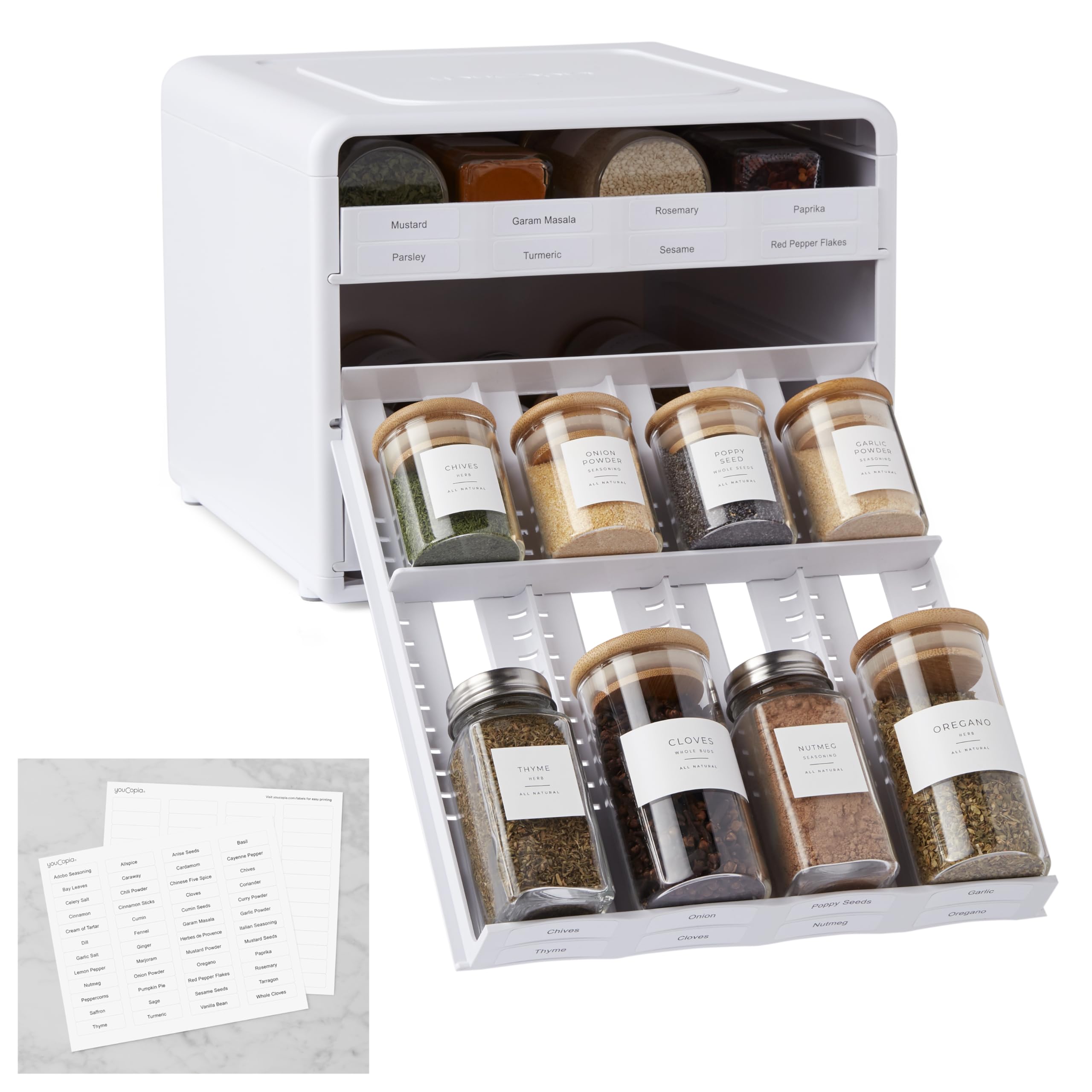 YouCopia SpiceStack Spice Rack Organizer, Adjustable, White