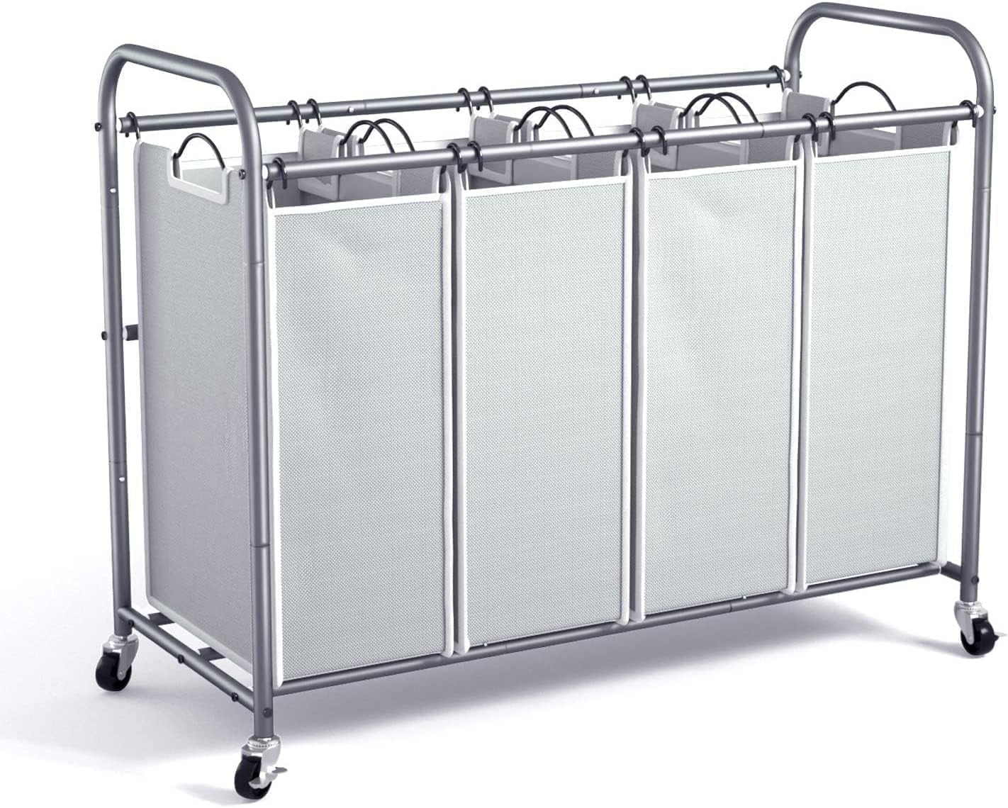ROMOON 4 Bag Laundry Sorter Cart, Laundry Hamper Sorter with Heavy Duty Rolling Wheels for Clothes Storage, Grey