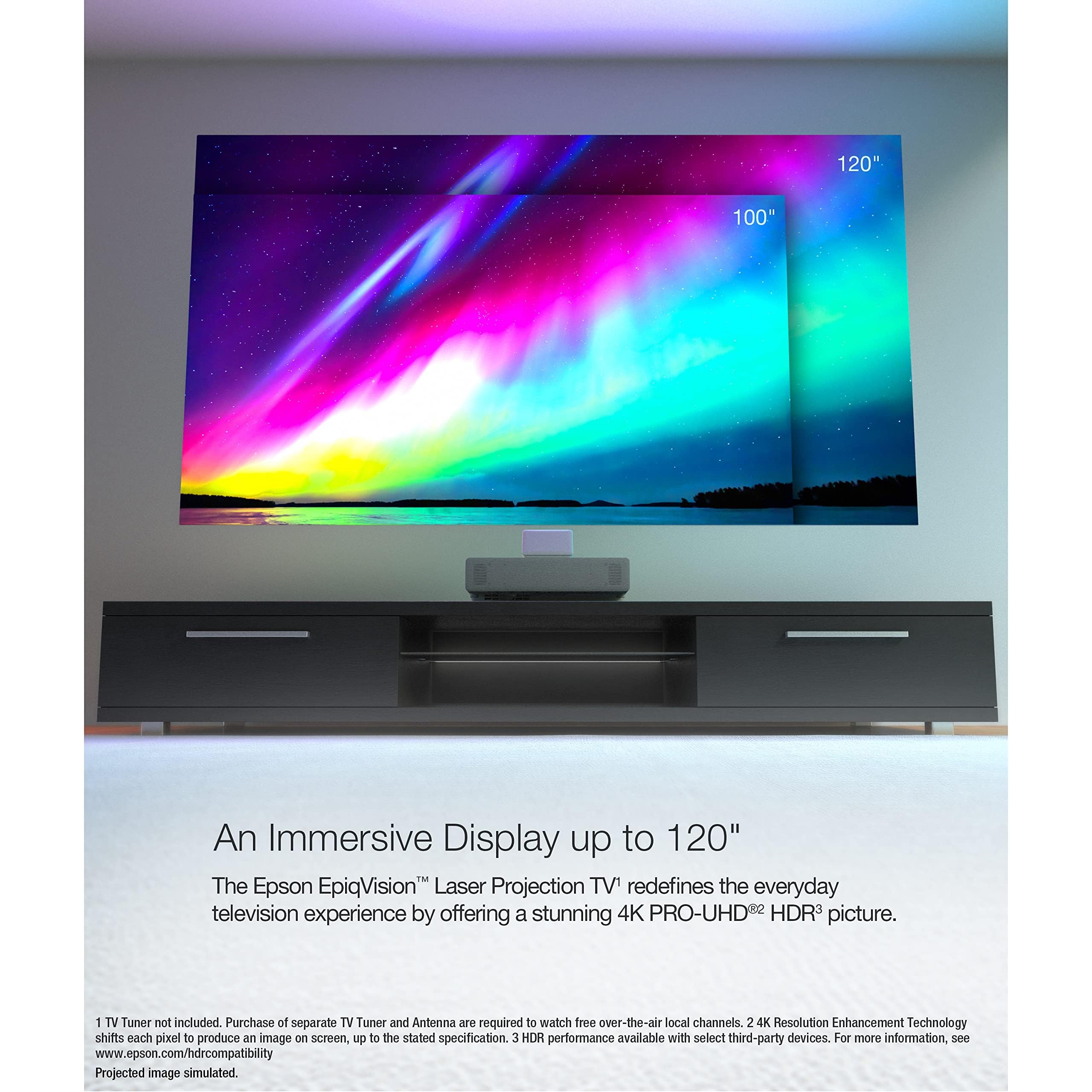 Epson EpiqVision Ultra LS500 Laser Ultra Short Throw Projector, 4000 lumens, 4K PRO-UHD, HDR, Android TV, Google Assistant, HDMI 2.0, Built-in Speakers, Sports, Gaming, Movies & Streaming โ White