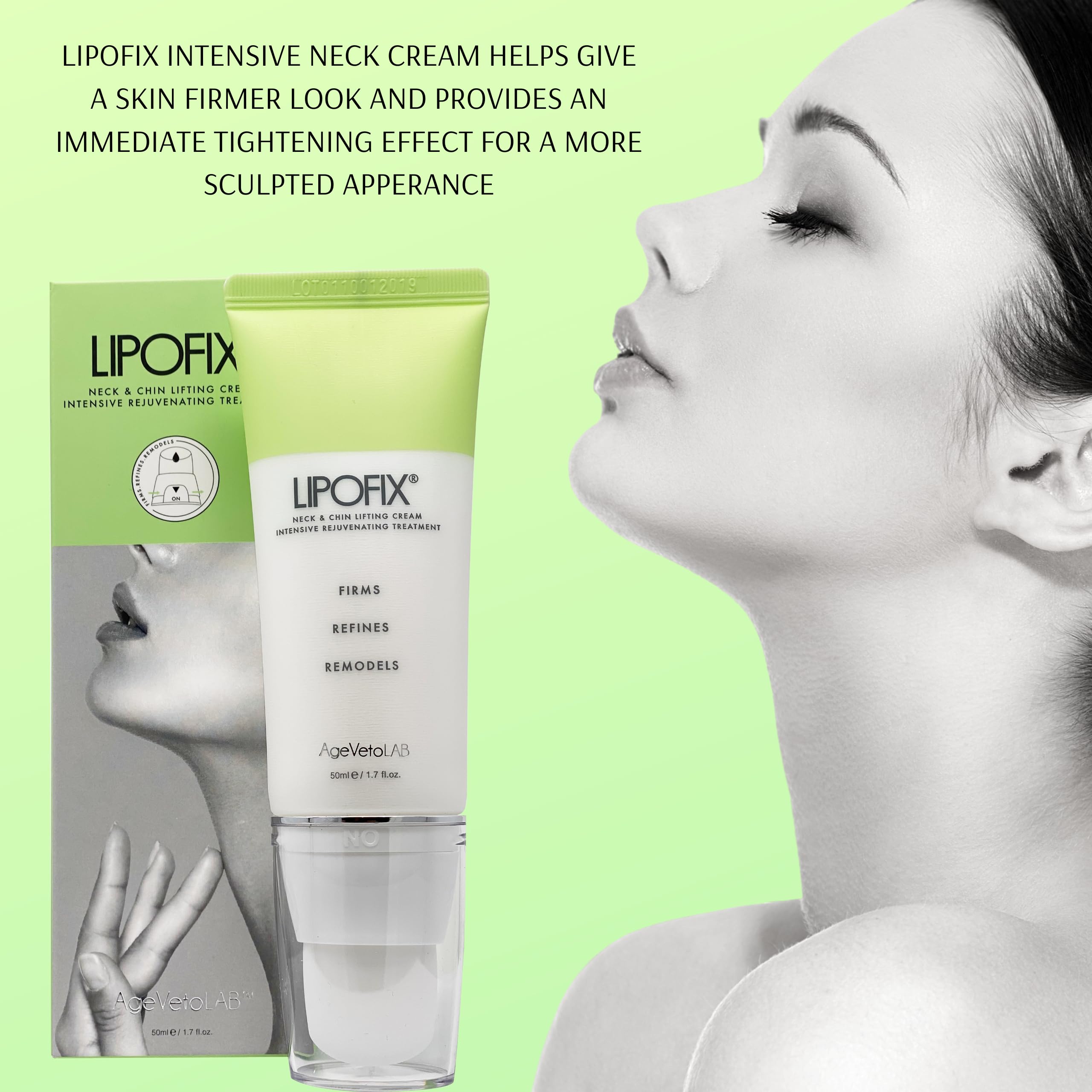 LIPOFIX Advanced Neck Firming Cream - Intensive Rejuvenating - Anti-Aging Moisturizer for Neck and Decollete - Day and Night Skincare
